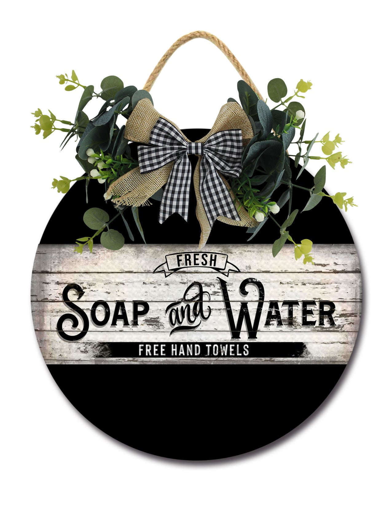 Fresh Soap And Water Sign for Front Door Decorations, Rustic Round Wood ...