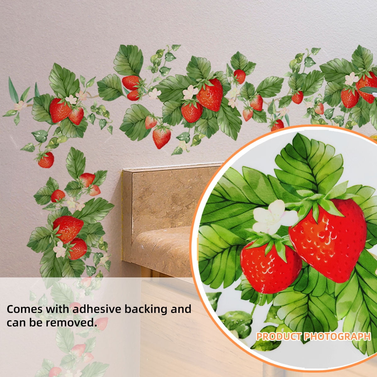 Fresh Strawberry Flower Vine Wall Stickers Living Room Kitchen Bedroom ...