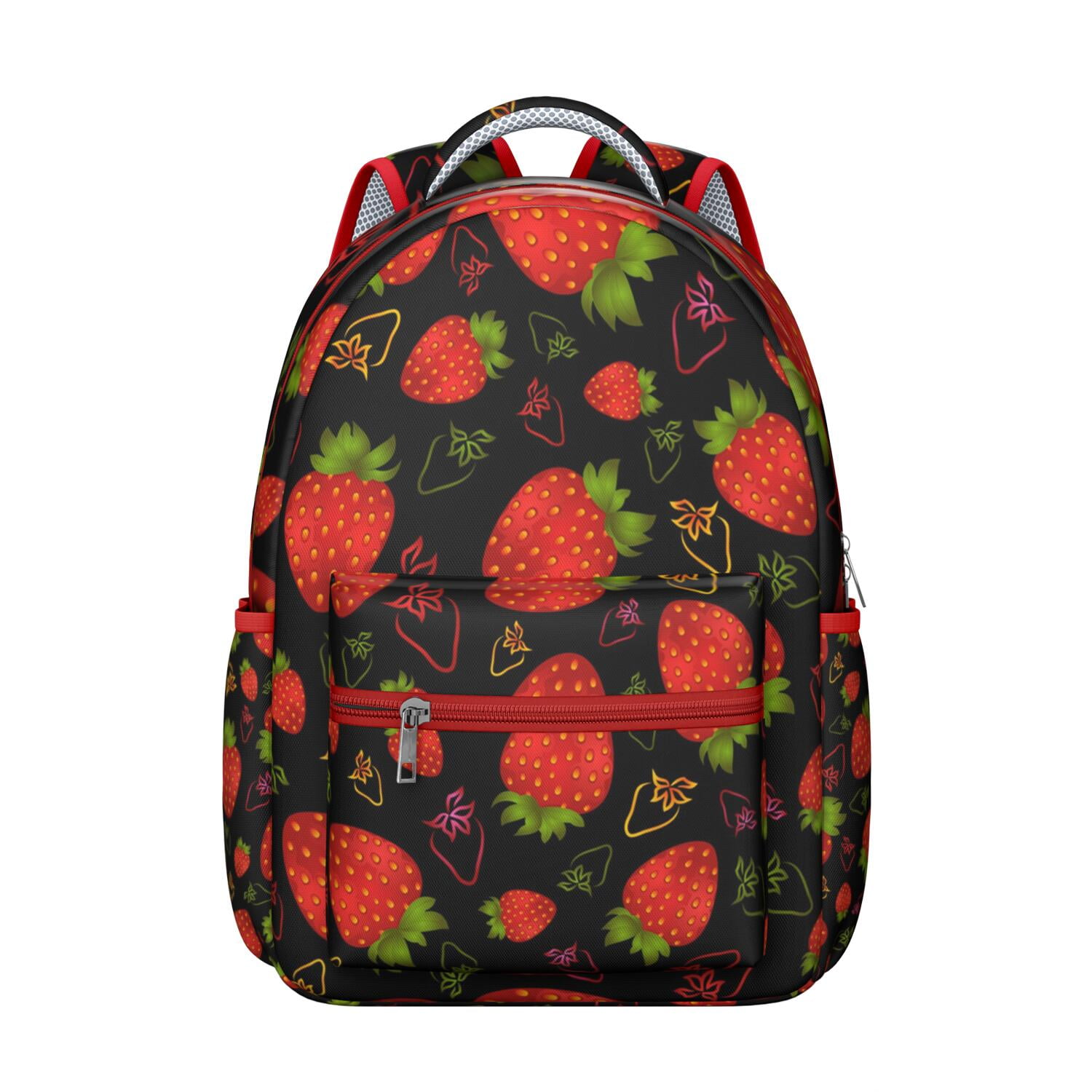 Fresh Strawberry Print Bookbag - Waterproof Ergonomic Backpack with ...
