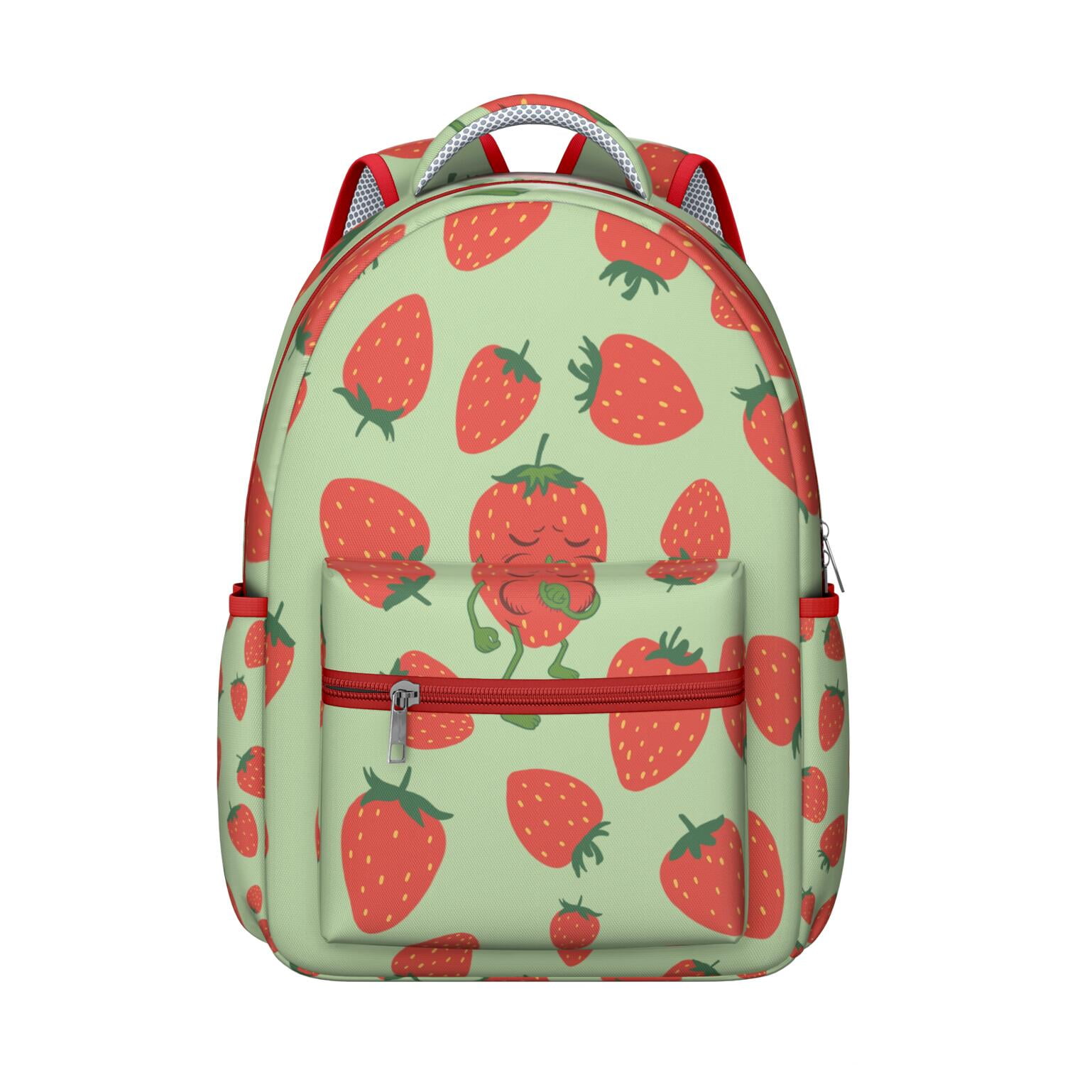 Fresh Strawberry Print Bookbag - Waterproof Ergonomic Backpack with ...