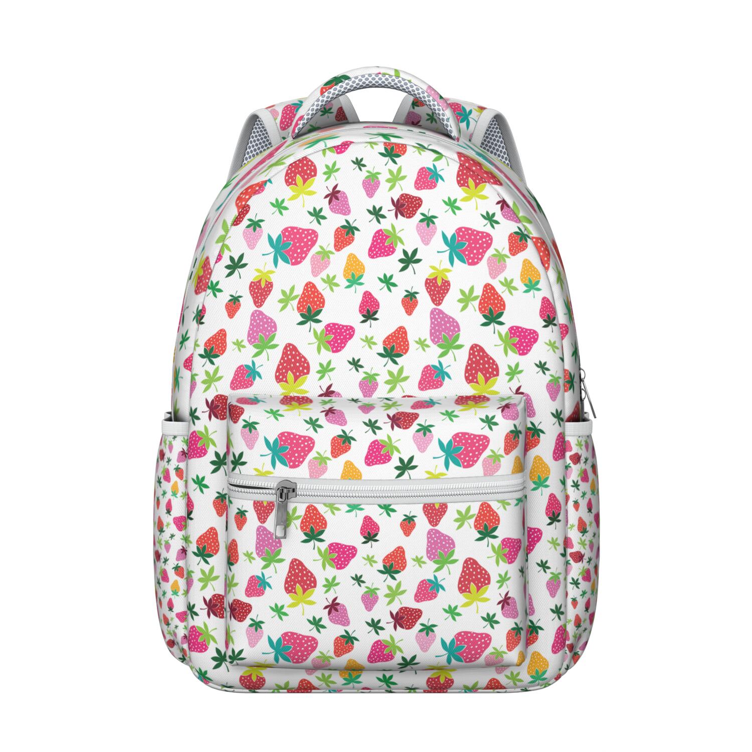 Fresh Strawberry Print Bookbag - Waterproof Ergonomic Backpack with ...