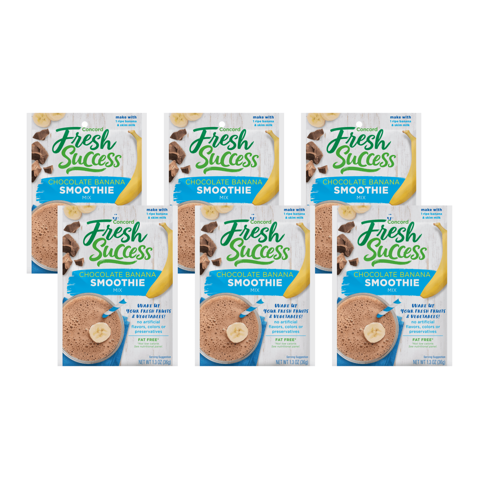 Fresh Success Chocolate Banana Smoothie Mix, 1.3 oz Pack of 6, No ...