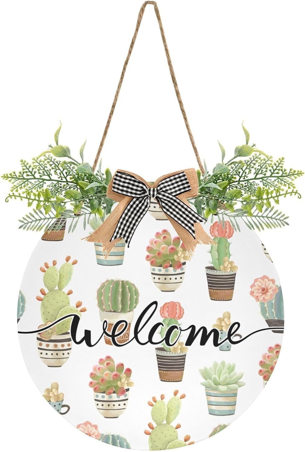 Fresh Succulent Cactus Welcome Sign Farmhouse Front Porch Door Hanging ...