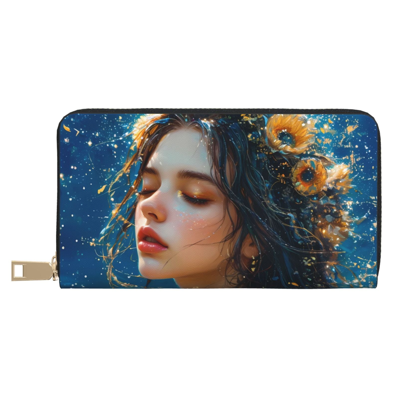 Fresh Sunflower Beautiful Woman Wallet Women, Leather Bifold Multi Card ...