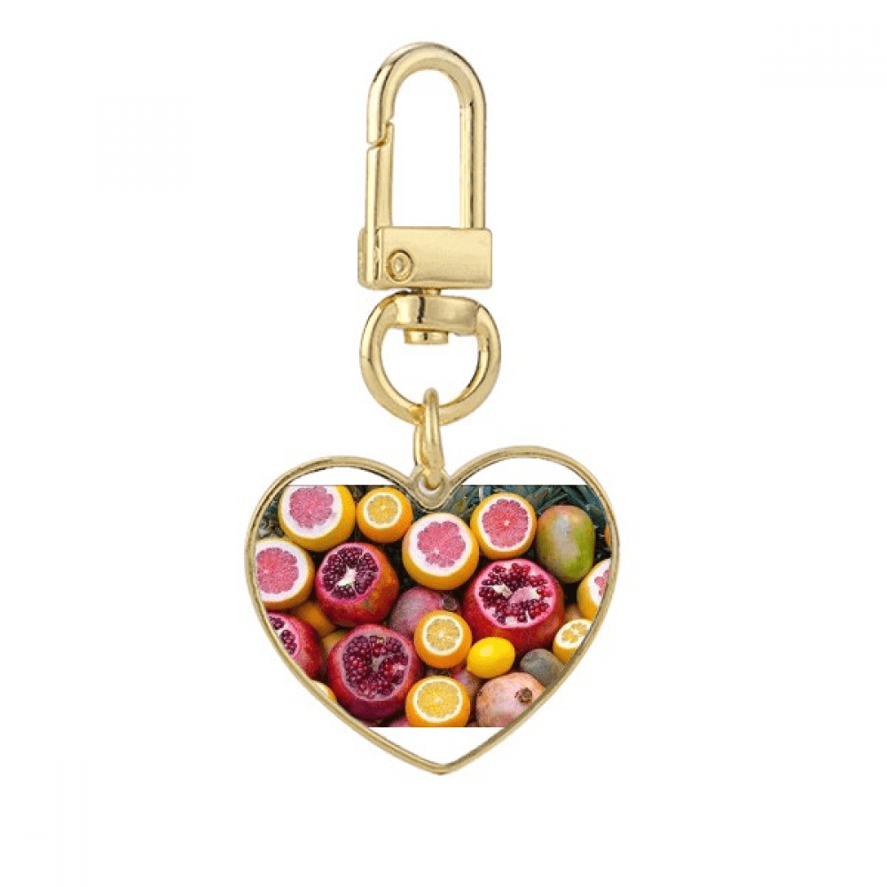 Fresh Tropical Fruit Nature Picture Gold Heart Keychain Metal Keyring ...