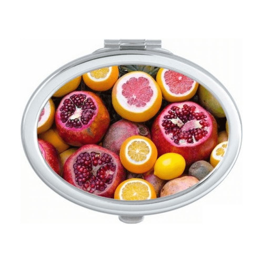 Fresh Tropical Fruit Nature Picture Oval Mirror Portable Fold Hand Makeup Double Side Glasses