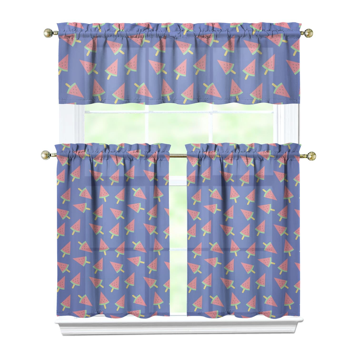 Fresh Tropical Watermelon Kitchen Curtains Set, Summer Fruit Print with ...