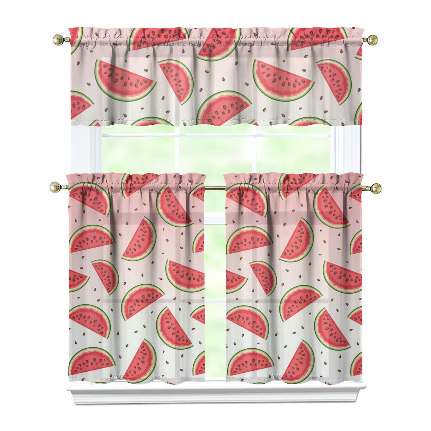 Fresh Tropical Watermelon Kitchen Curtains Set, Summer Fruit Print with ...