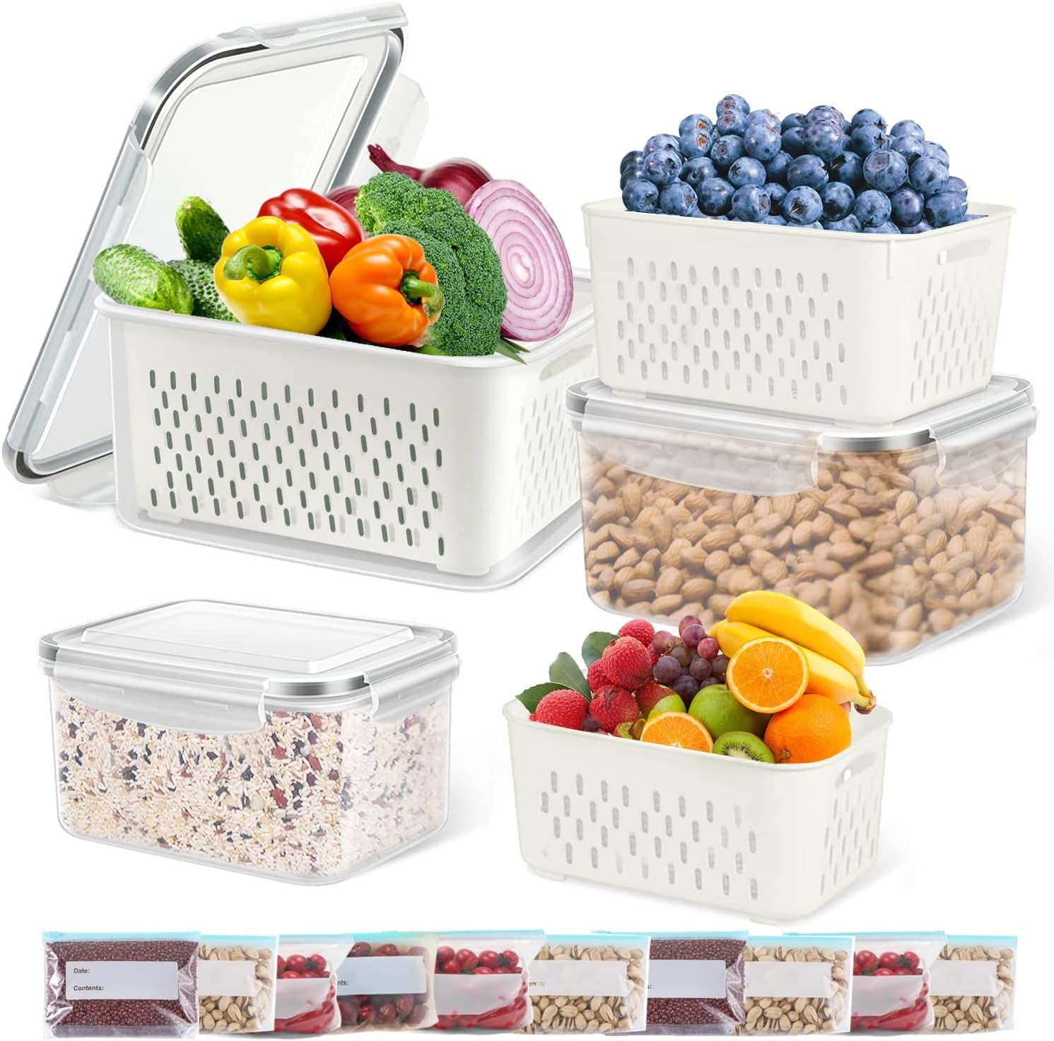 Fresh Vegetable & Fruit Storage Containers for Fridge - BPA-Free ...