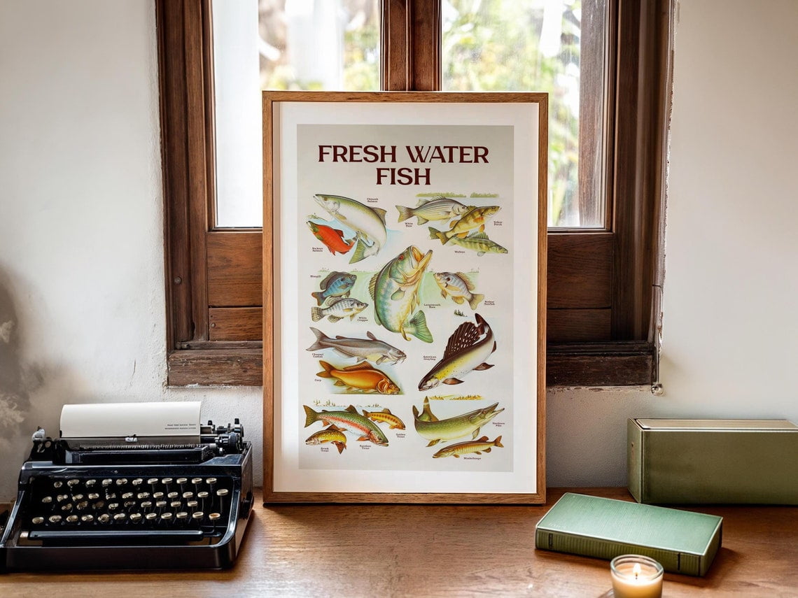 Fresh Water Fishing Print Retro Fish Poster Fishing Gift For Dad ...