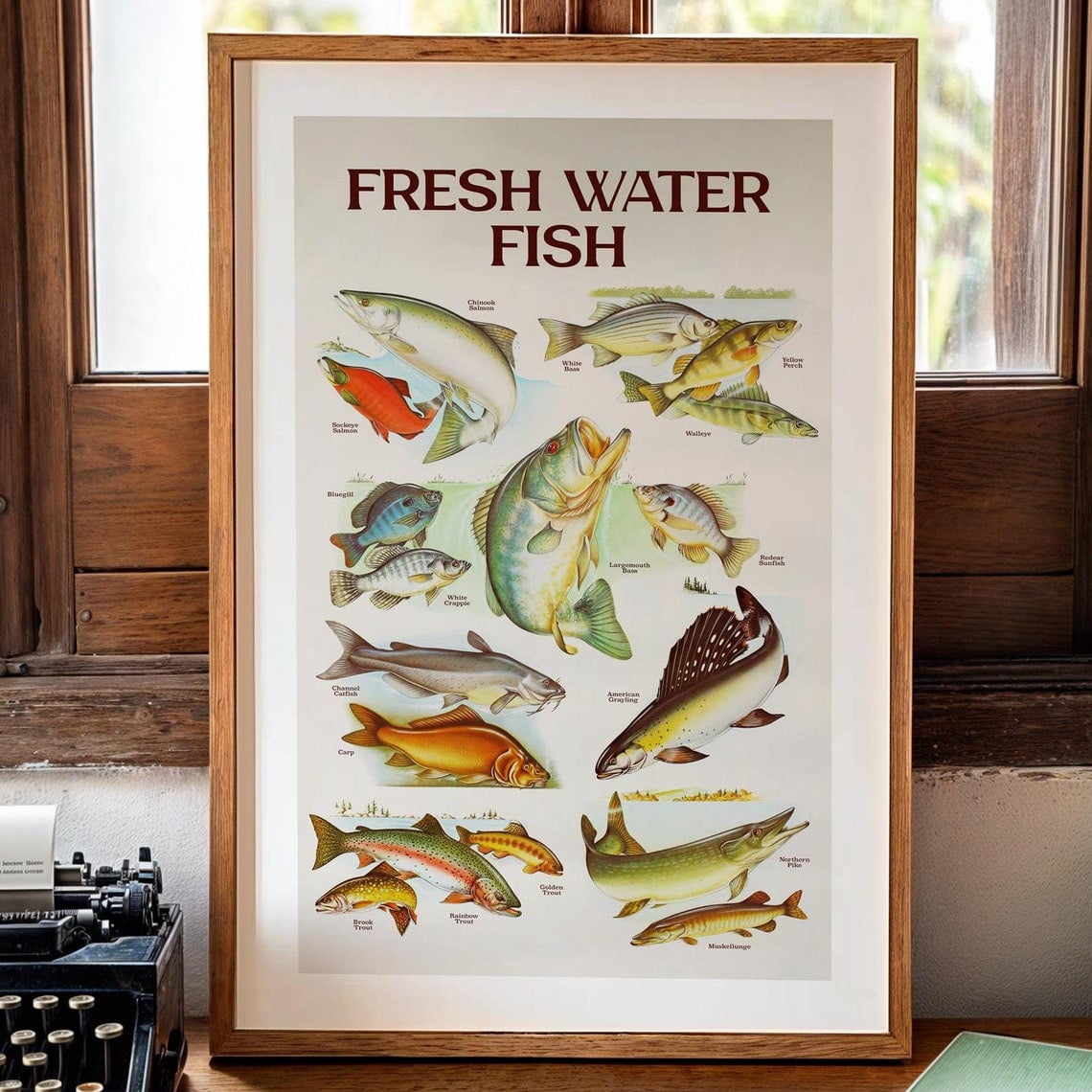 Fresh Water Fishing Print Retro Fish Poster Fishing Gift For Dad ...