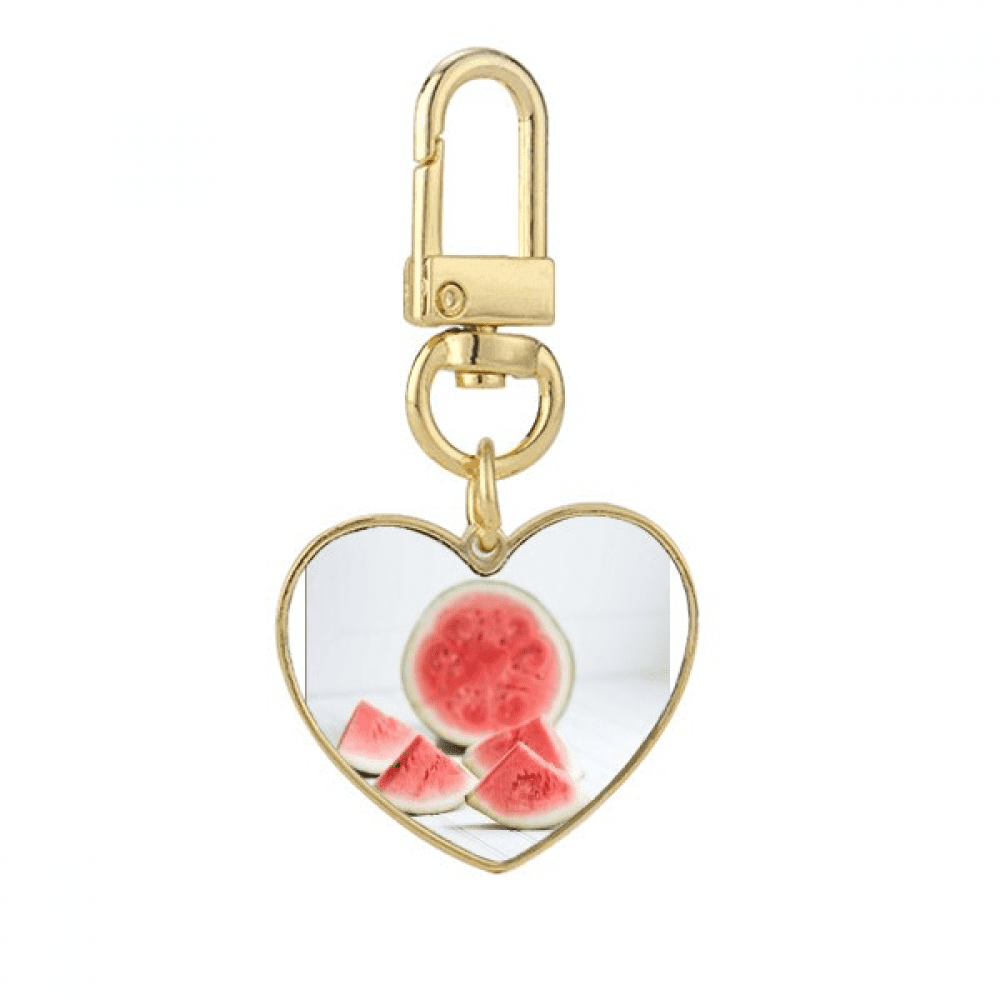 Fresh Watermelon Summer Fruit Picture Gold Heart Keychain Metal Keyring ...
