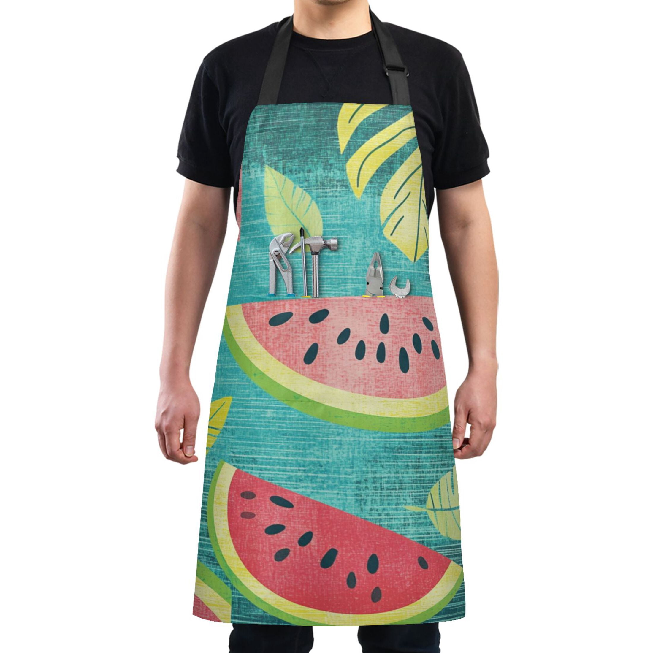 Fresh Watermelon and Leaves Chef Kitchen Apron with Pockets for Women ...