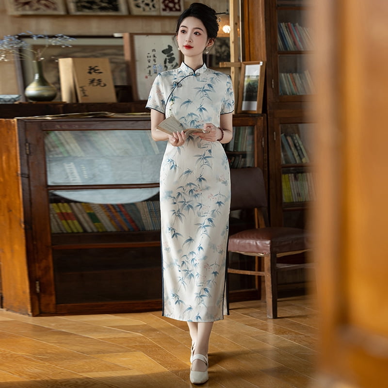 Fresh and Elegant Long Cheongsam Double-layer Temperament Slimming ...
