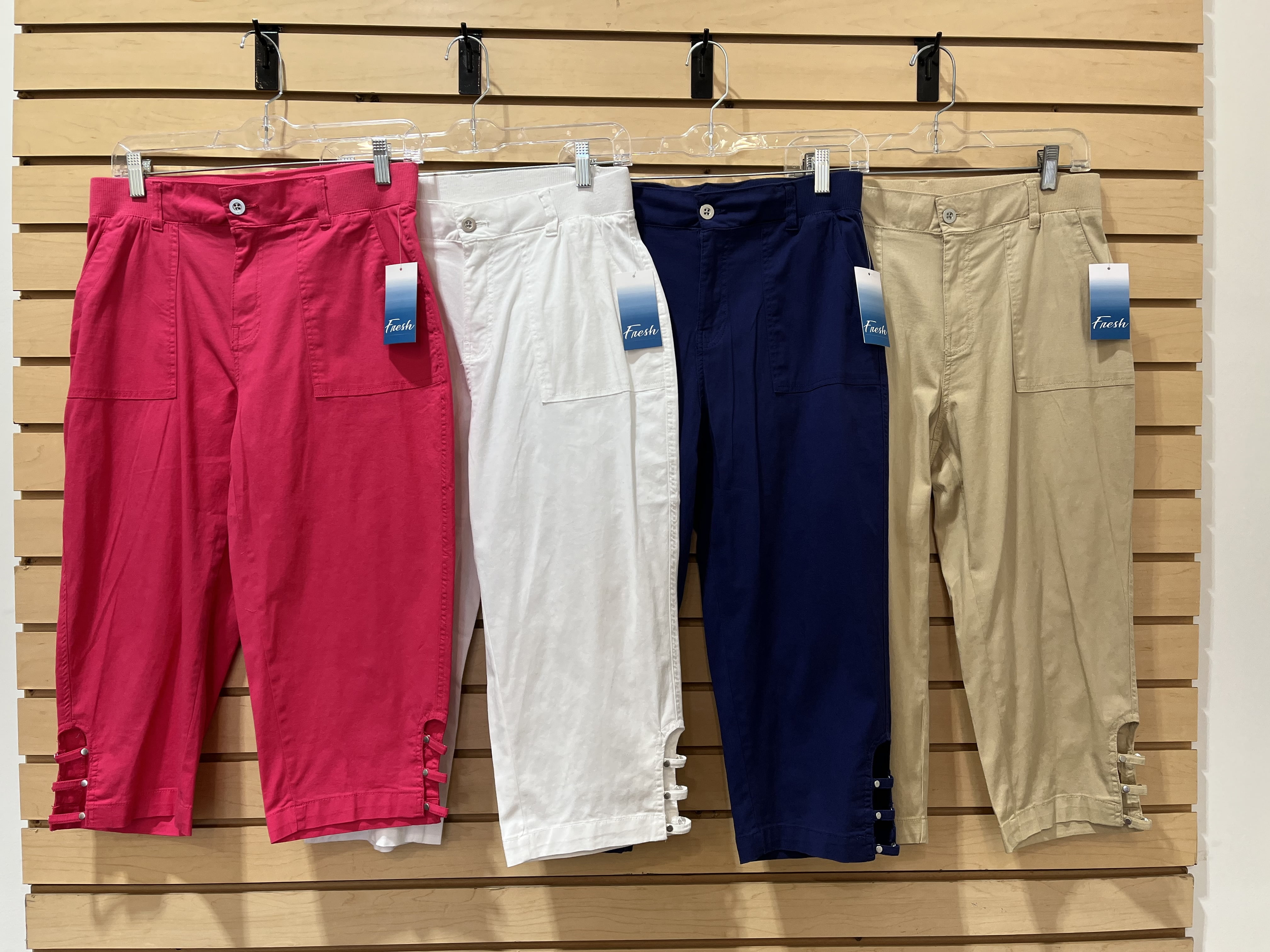 Fresh cotton back elastic waist Capri with cut out detail , Raspberry ...