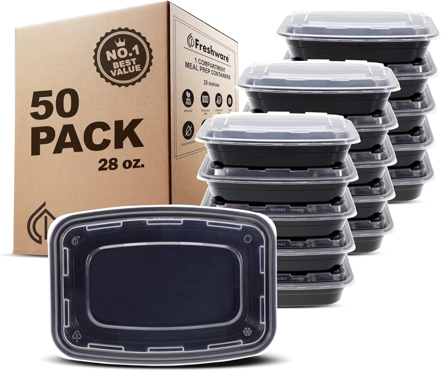 Fresh food pre-processing container (50-piece pack): 1 lided multi ...