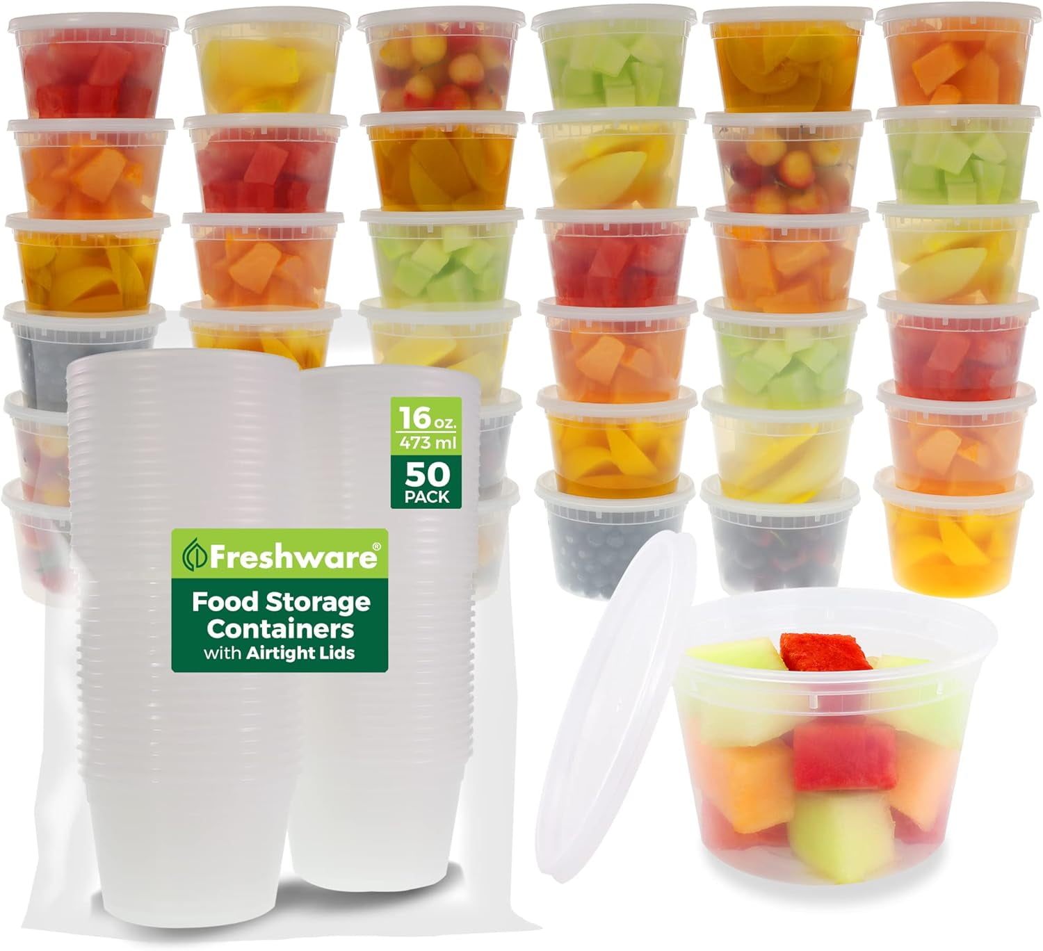 Fresh food storage container [50 sets] 16 ounce plastic cooked food ...