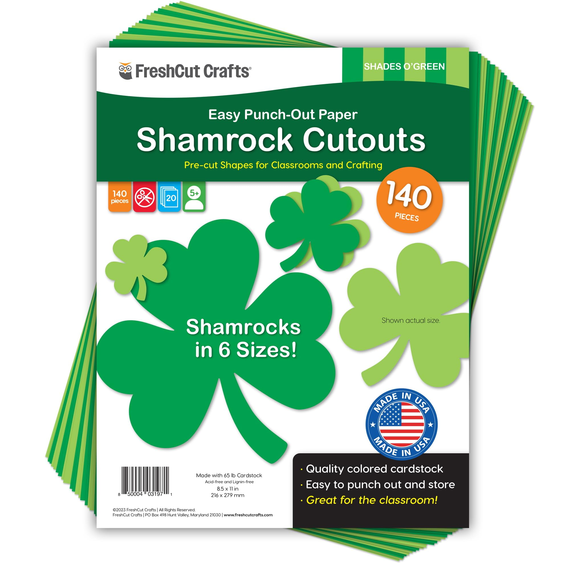 FreshCut Crafts 140 FEV6 Piece Shamrock Cutouts Set: Pre-Cut Irish ...