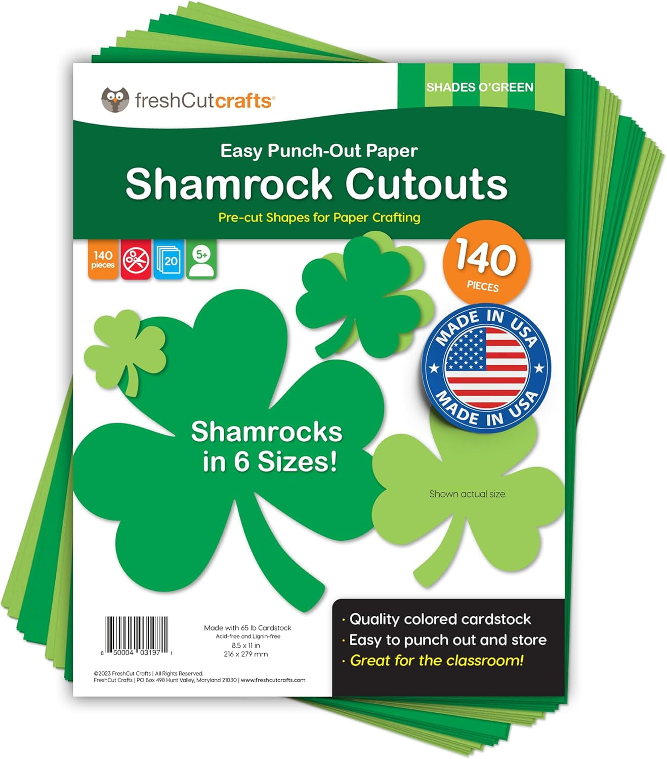 FreshCut Crafts 140 Piece Shamrock Cutouts Set: Pre-Cut Green Irish ...