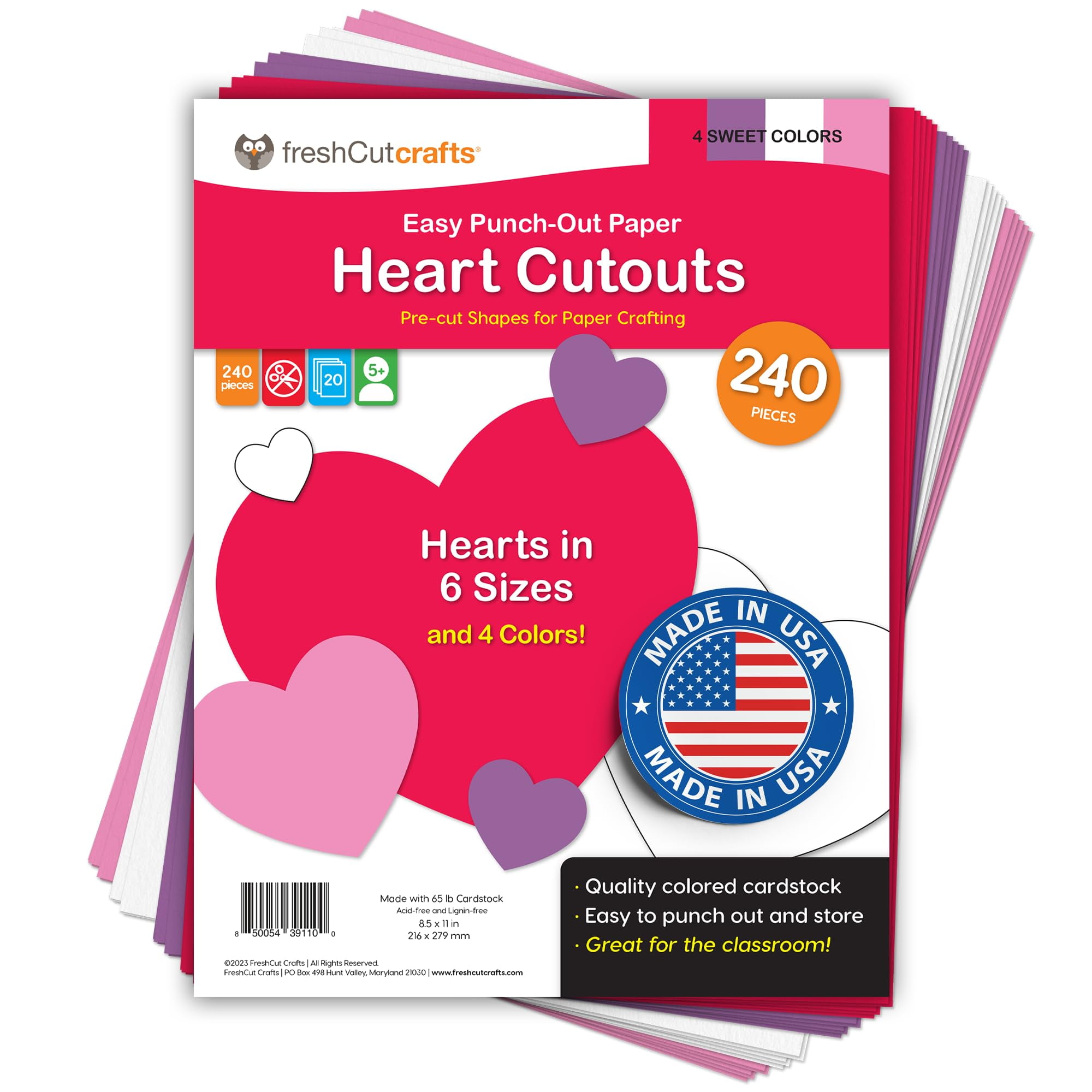 FreshCut Crafts 240 Pieces Heart Paper BSL1 Cutouts, 2-Sided Card Stock ...