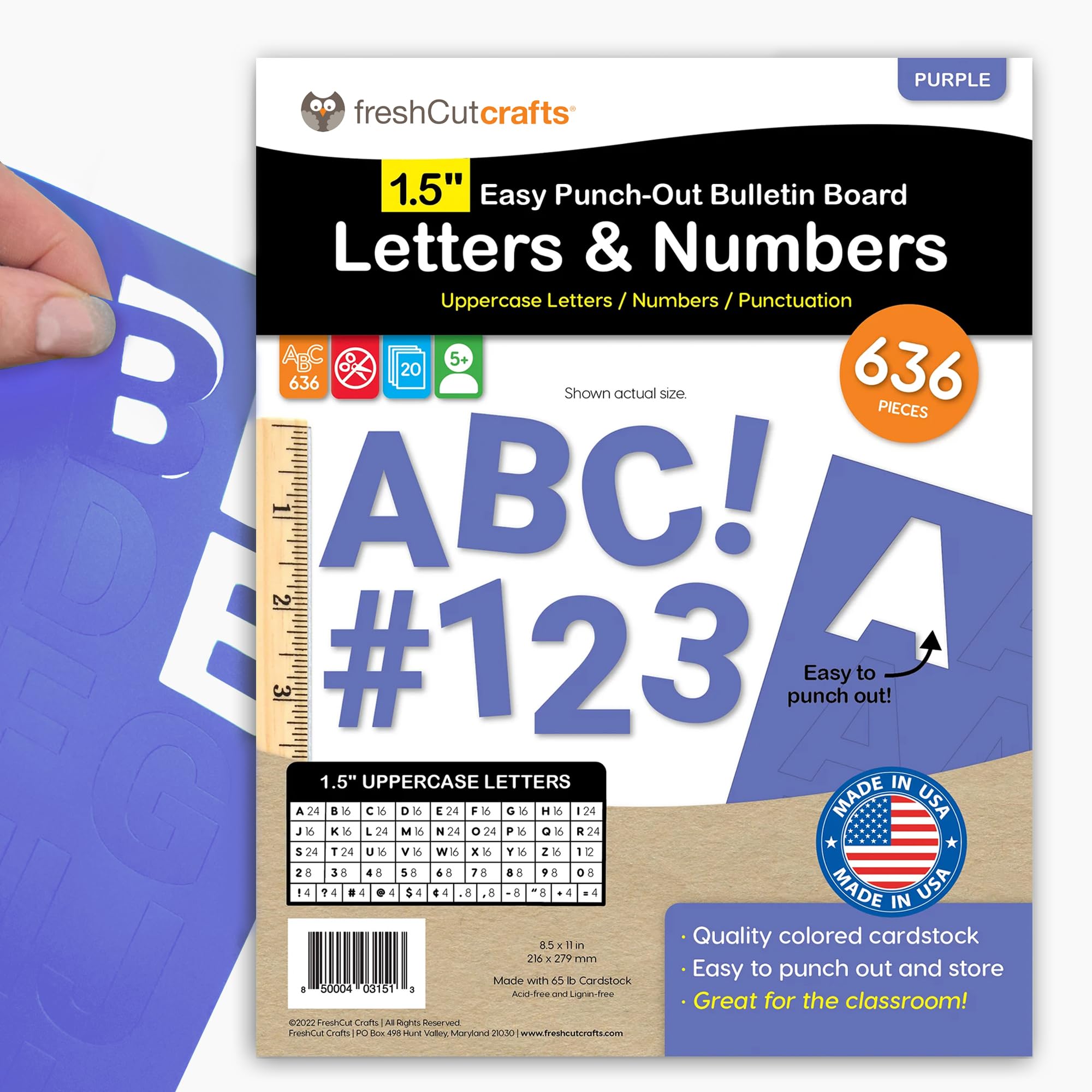 FreshCut Crafts 636 Pcs 1.5 in. Purple Bulletin Board Letters & Numbers ...