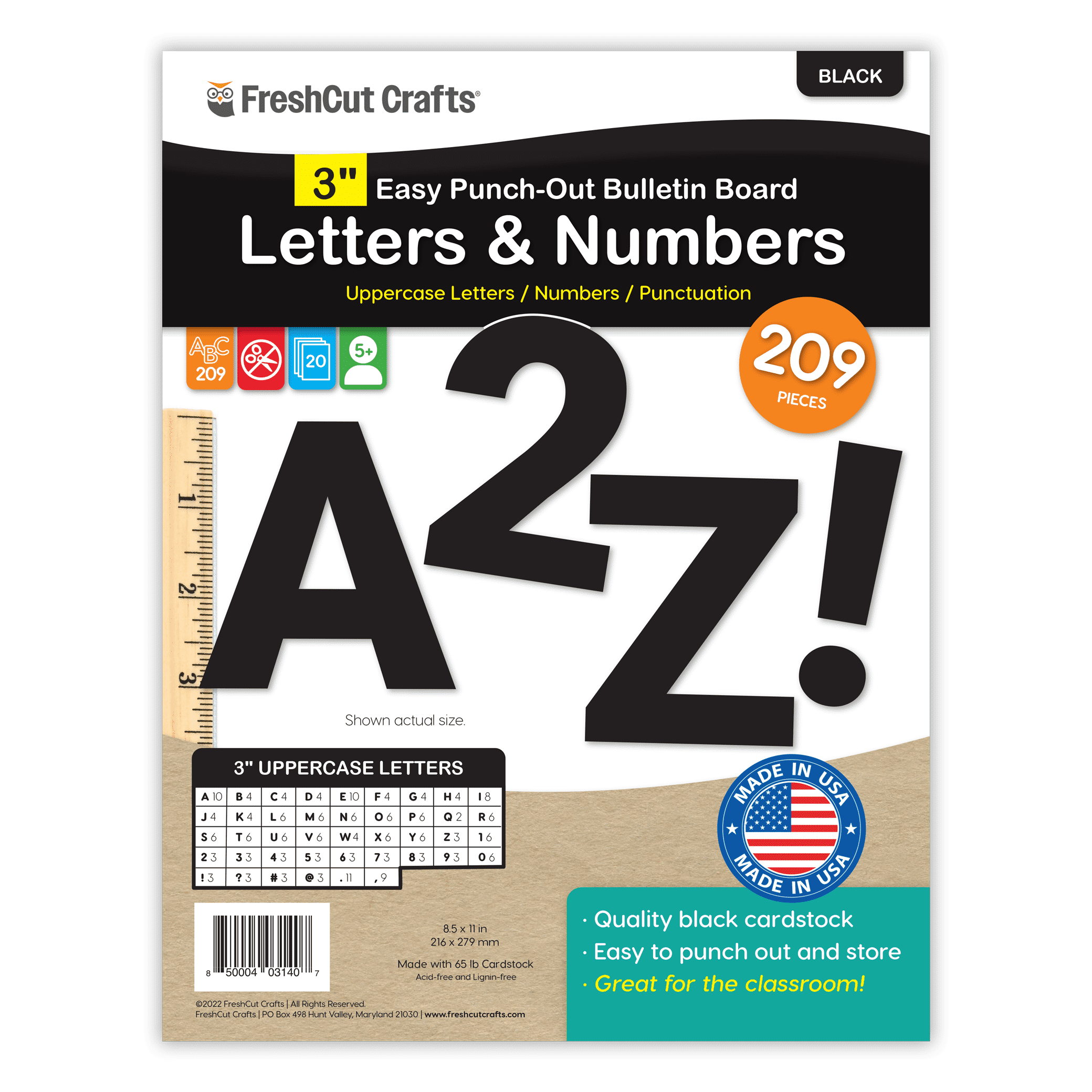 FreshCut Crafts Bulletin Board Letters & Numbers, Black, 3in, 209 ...
