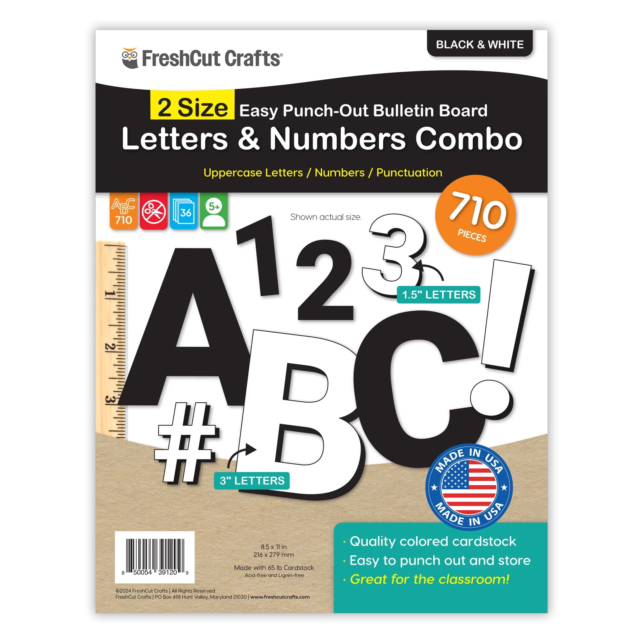 FreshCut Crafts Bulletin Board Letters & Numbers, Black & White, 1.5in ...