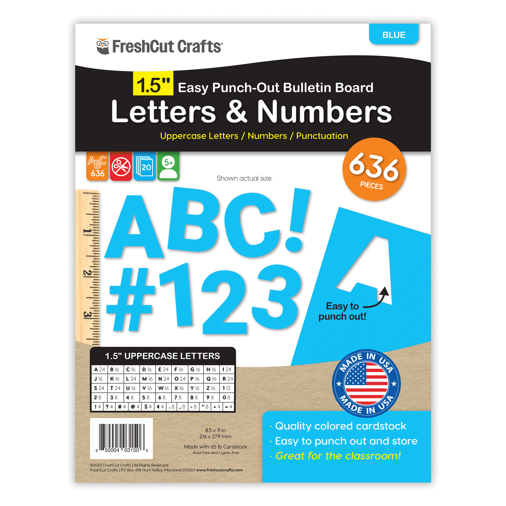 FreshCut Crafts Bulletin Board Letters & Numbers, Blue, 1.5in, 636 ...