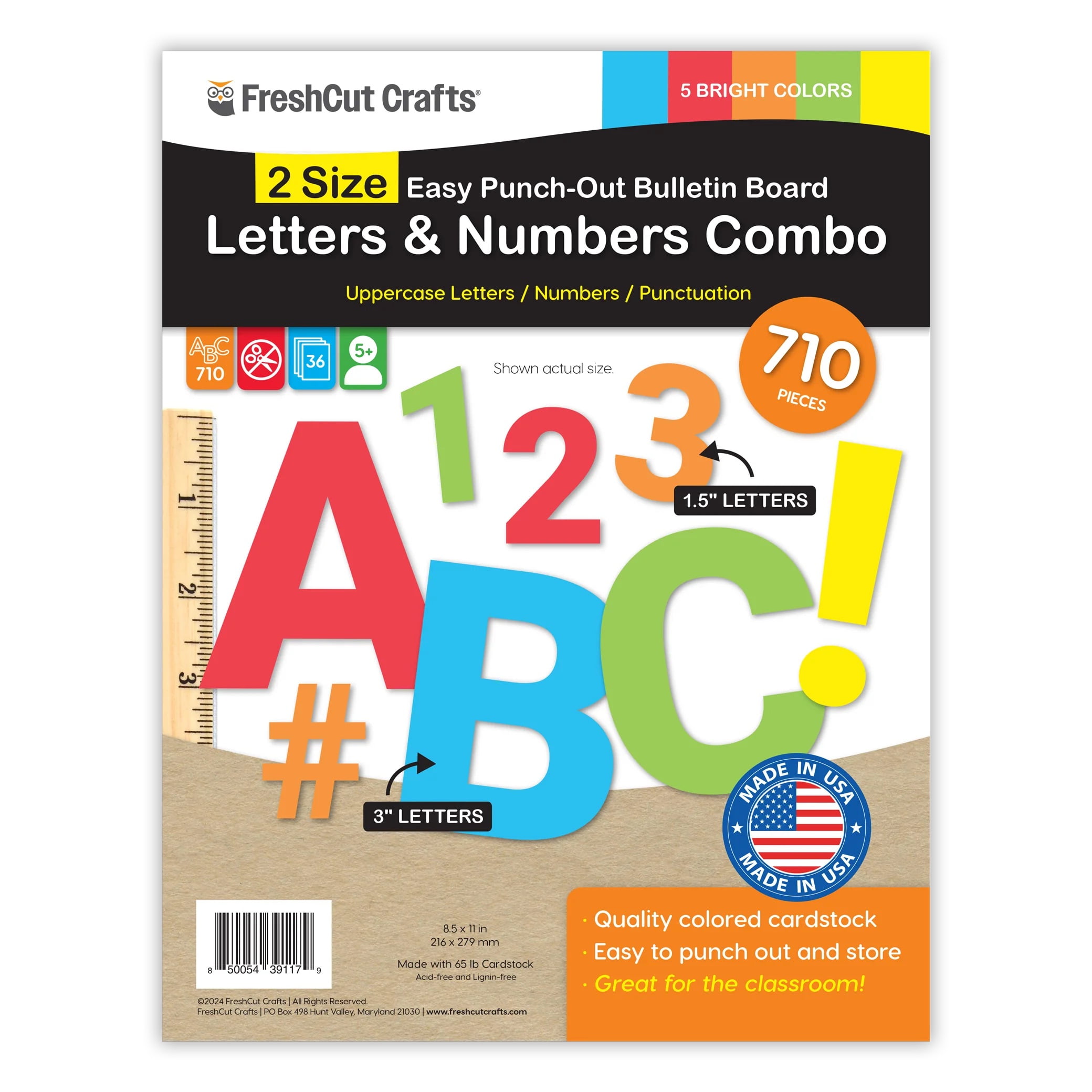 FreshCut Crafts Bulletin Board Letters & Numbers, Bright Colors, 1.5in ...