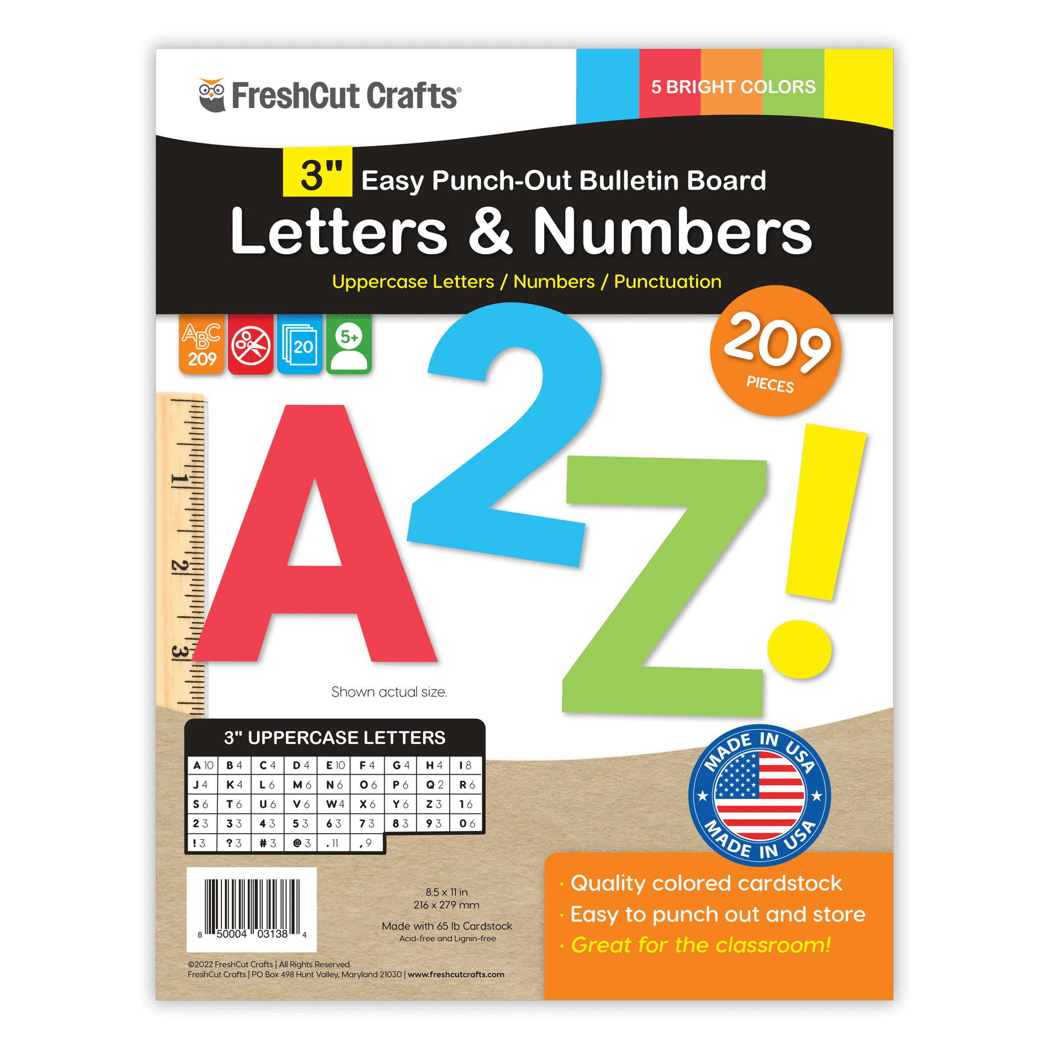 FreshCut Crafts Bulletin Board Letters & Numbers, Bright Colors, 3in ...
