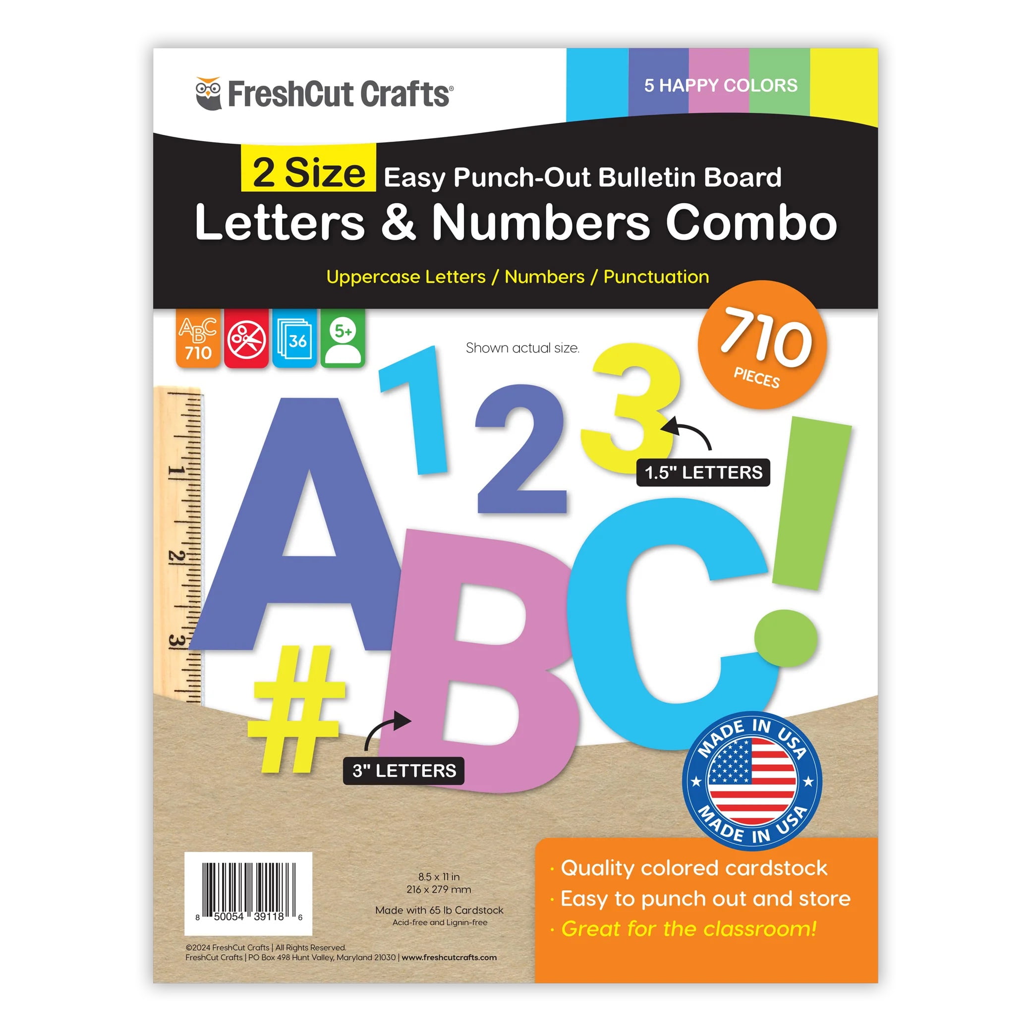 FreshCut Crafts Bulletin Board Letters & Numbers, Happy Colors, 1.5in ...