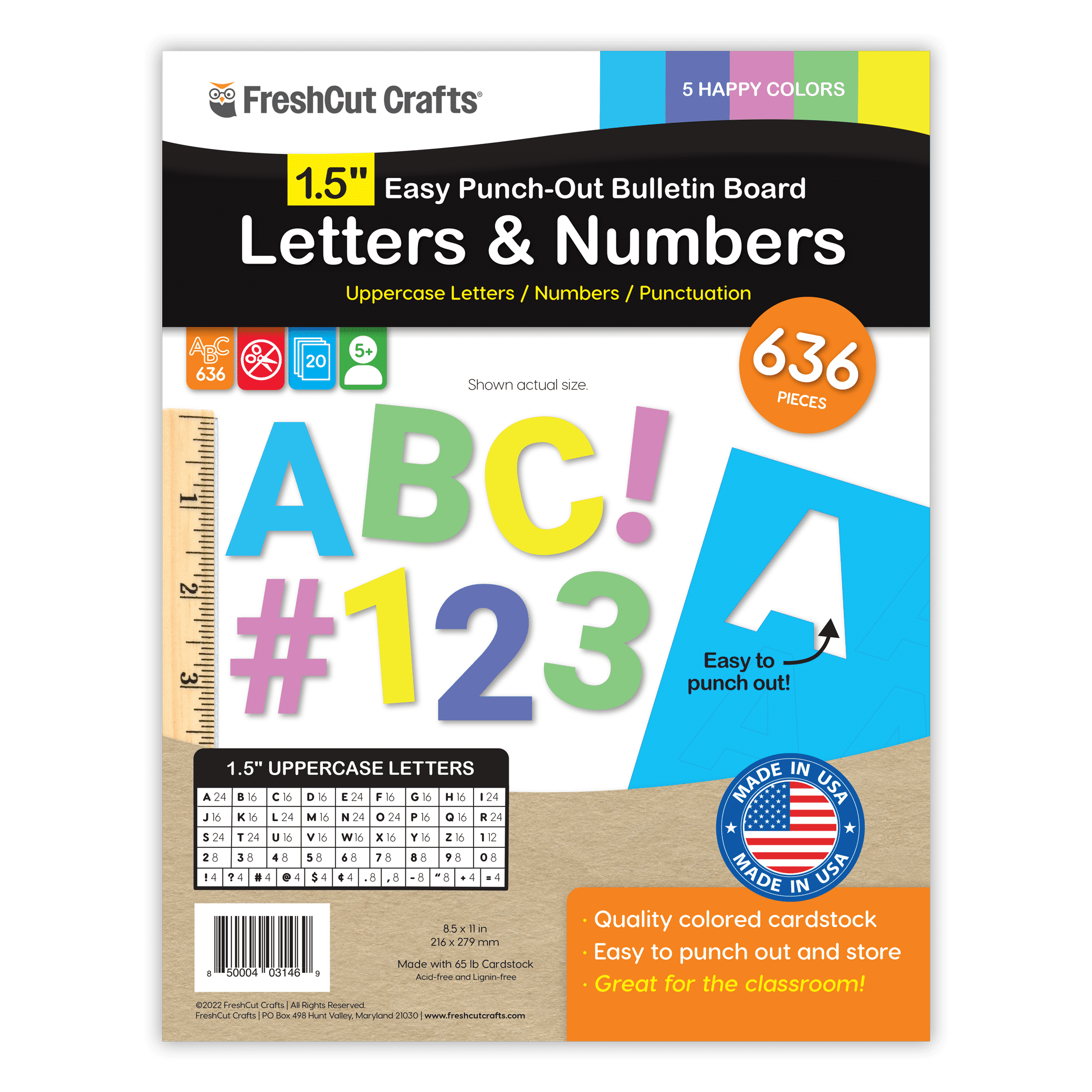 FreshCut Crafts Bulletin Board Letters & Numbers, Happy Colors, 1.5in ...