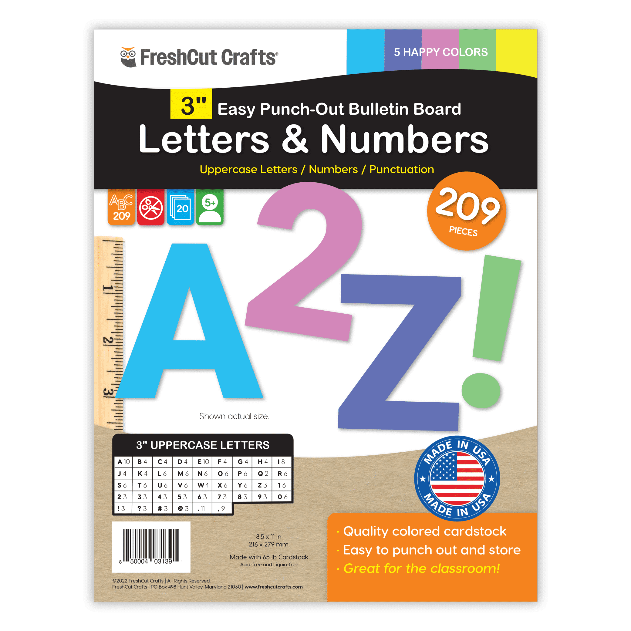 FreshCut Crafts Bulletin Board Letters & Numbers, Happy Colors, 3in ...