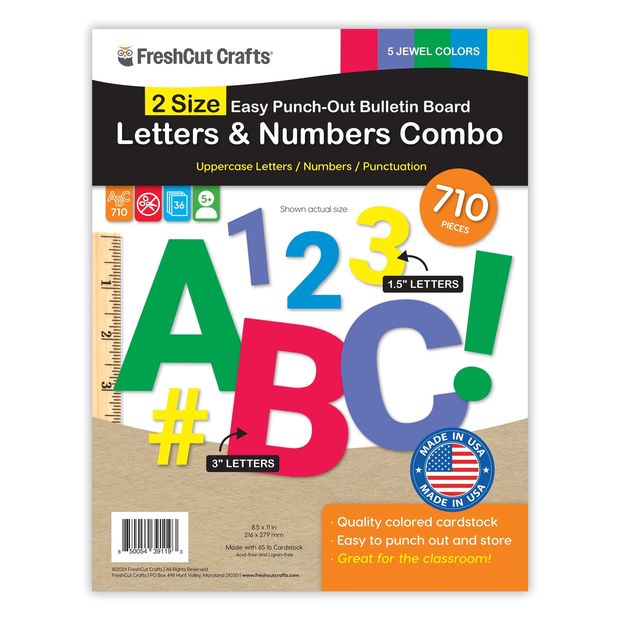 FreshCut Crafts Bulletin Board Letters & Numbers, Jewel Colors, 1.5in ...