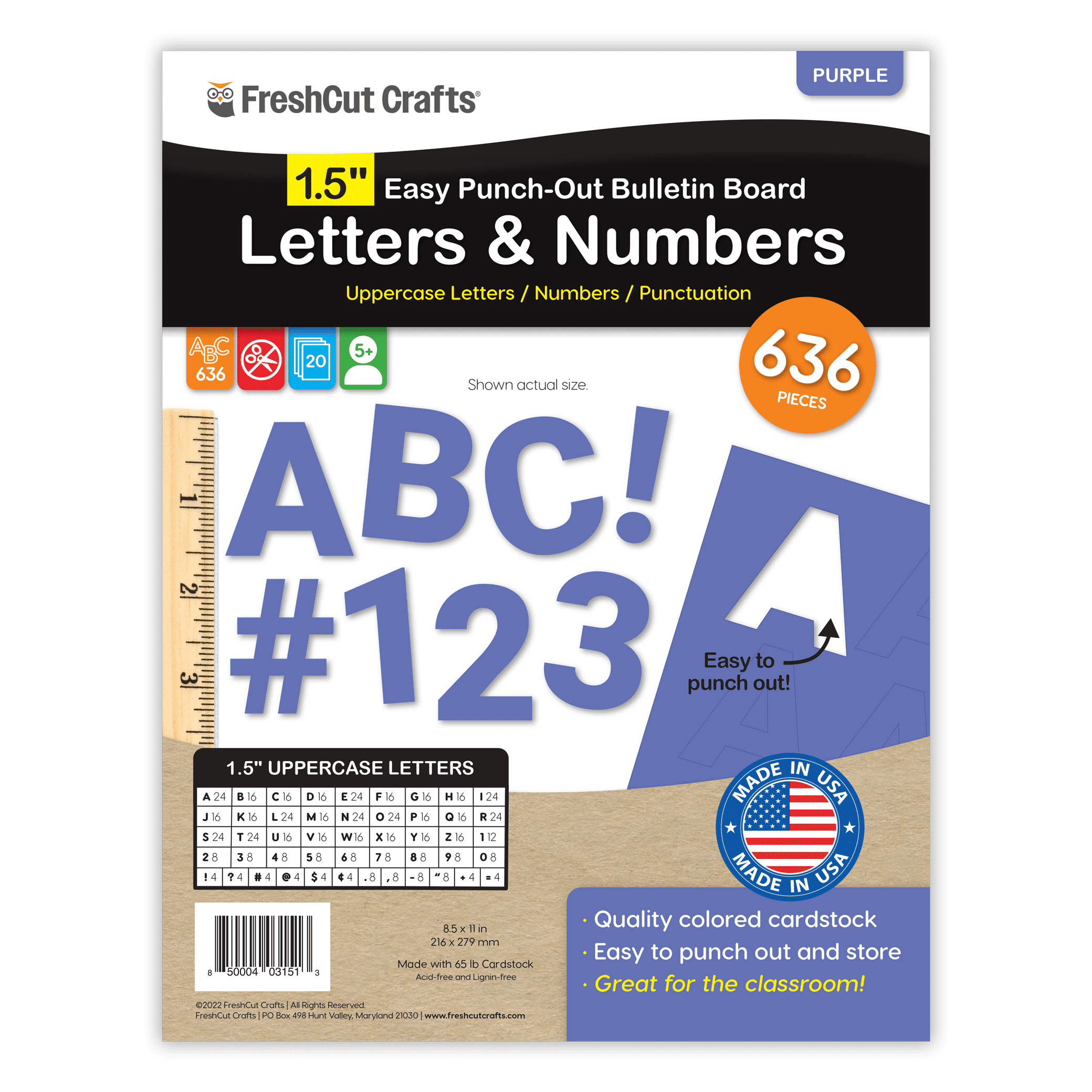 FreshCut Crafts Bulletin Board Letters & Numbers, Purple, 1.5in, 636 ...