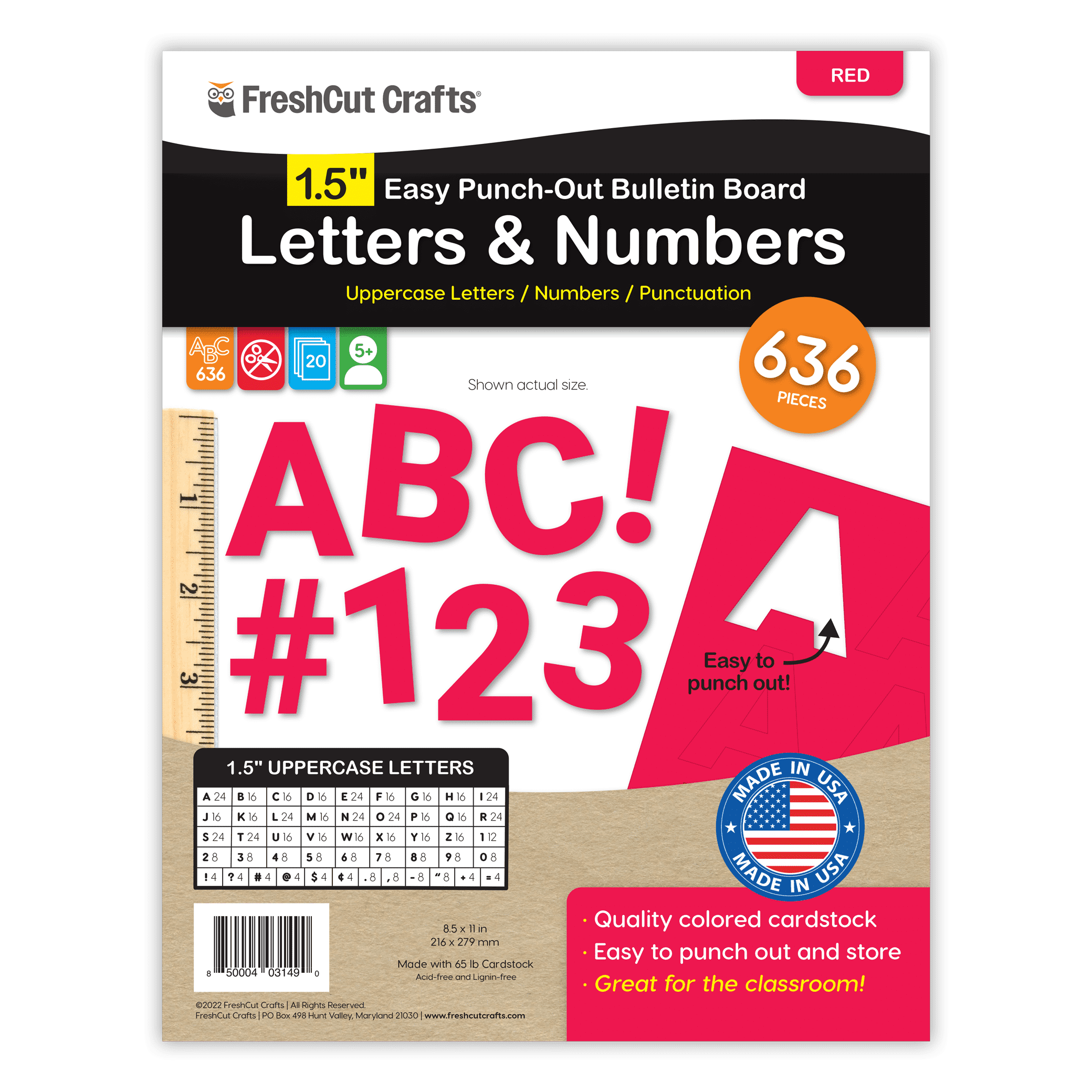 FreshCut Crafts Bulletin Board Letters & Numbers, Red, 1.5in, 636 ...