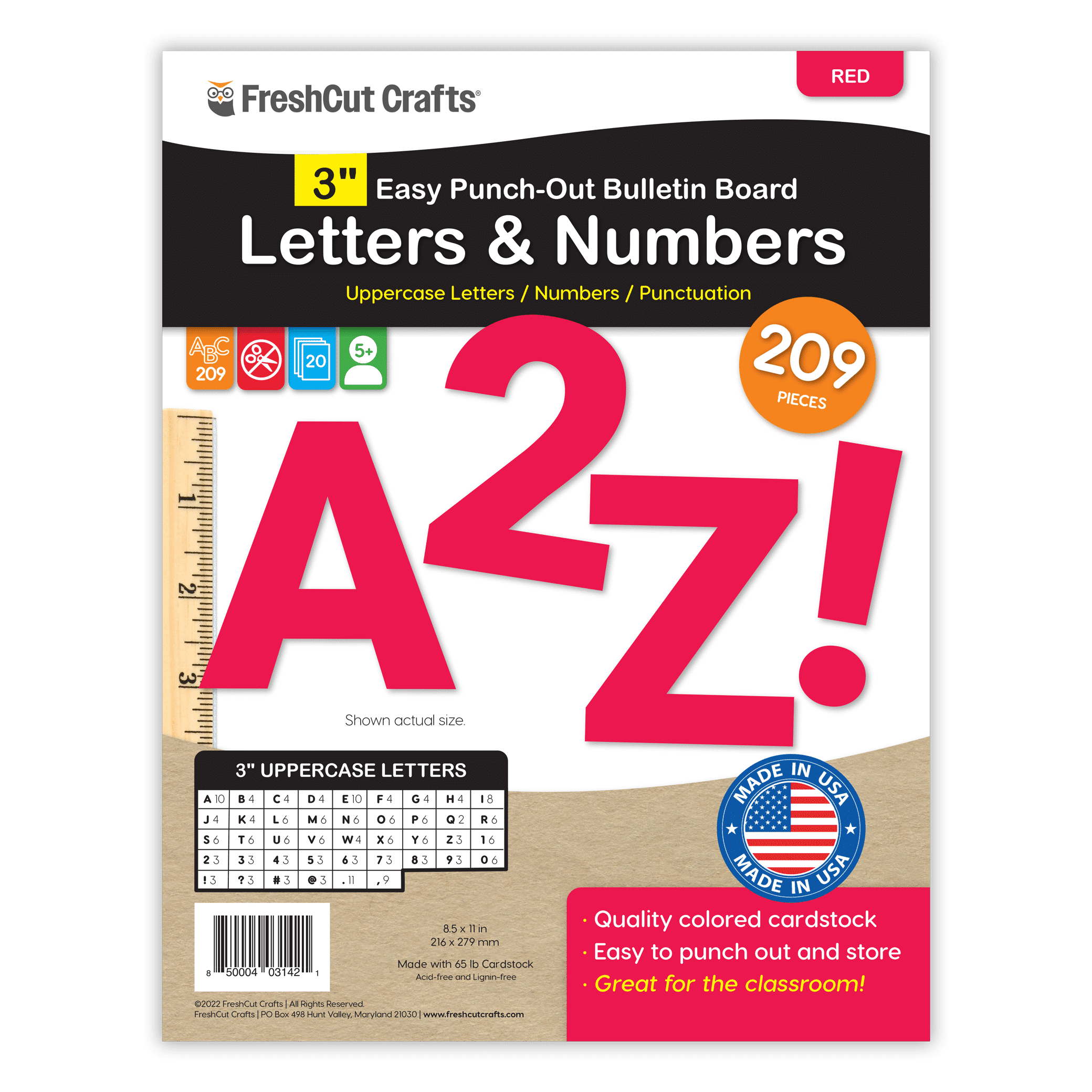 FreshCut Crafts Bulletin Board Letters & Numbers, Red, 3in, 209 Pieces ...
