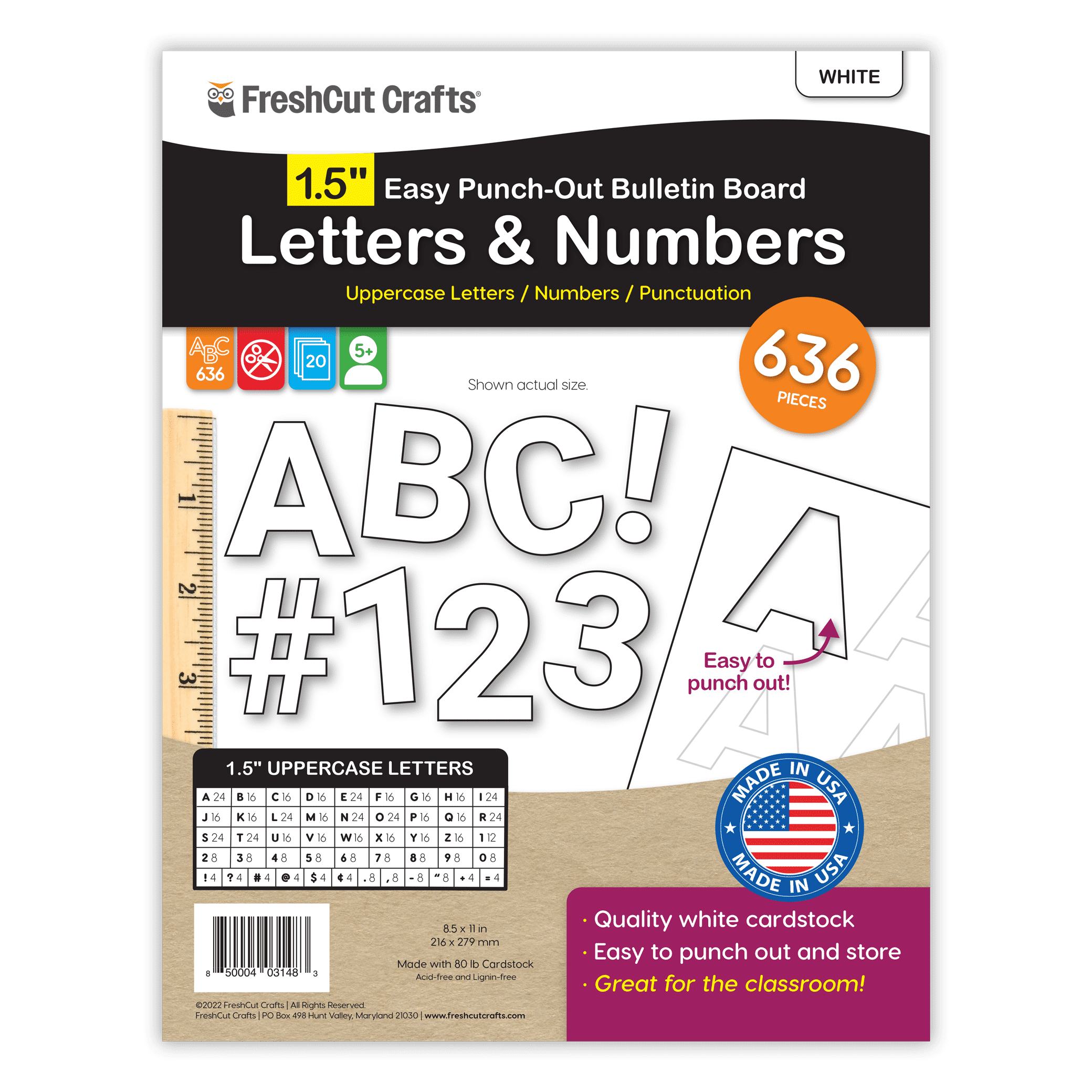 FreshCut Crafts Bulletin Board Letters & Numbers, White, 1.5in, 636 ...