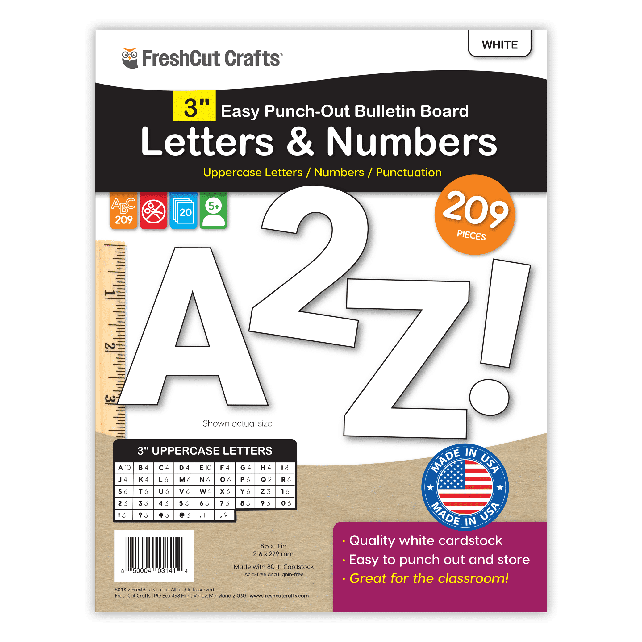 FreshCut Crafts Bulletin Board Letters & Numbers, White, 3in, 209 ...