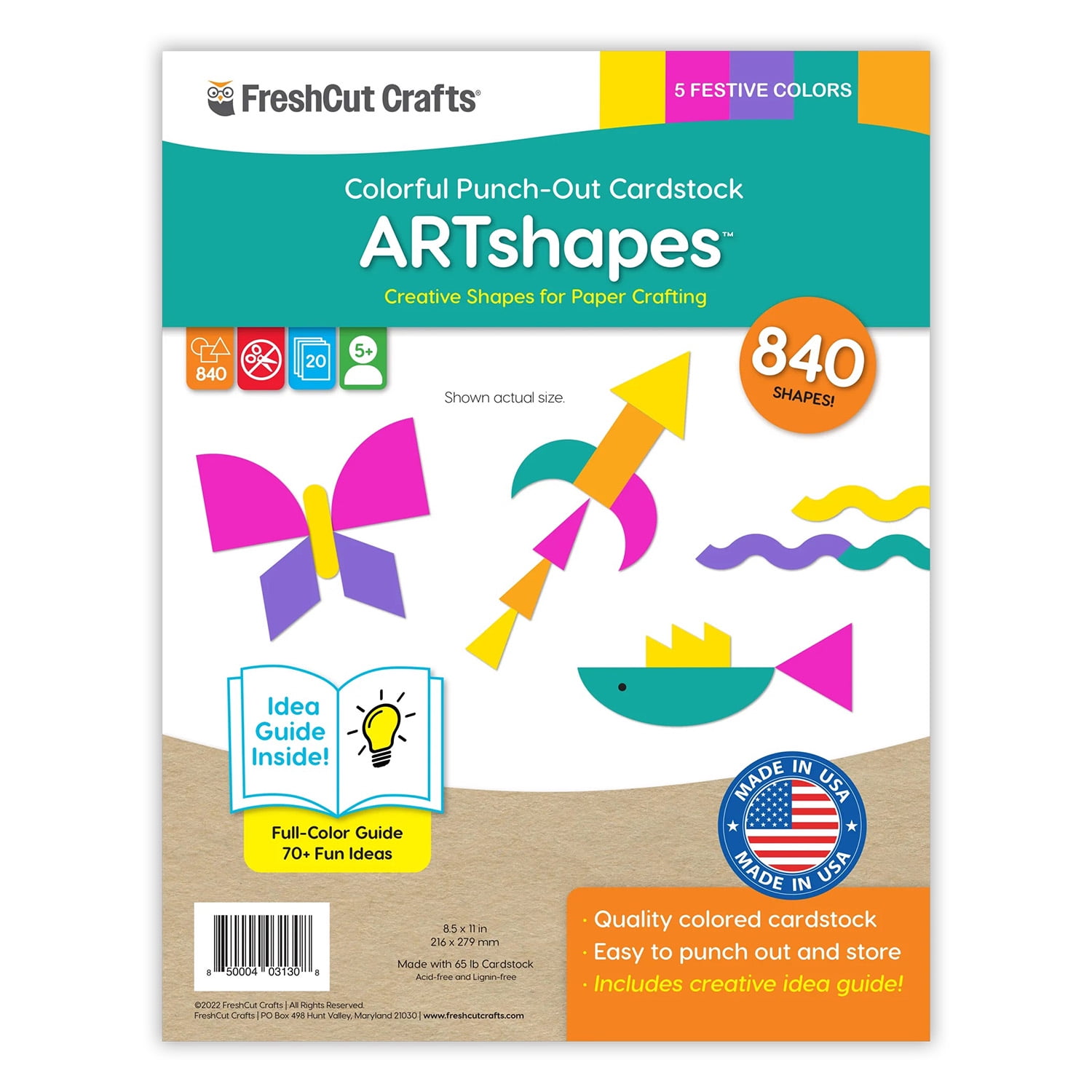 FreshCut Crafts Punch Out Paper Cutouts, ARTshapes Festive Colors, 840 ...
