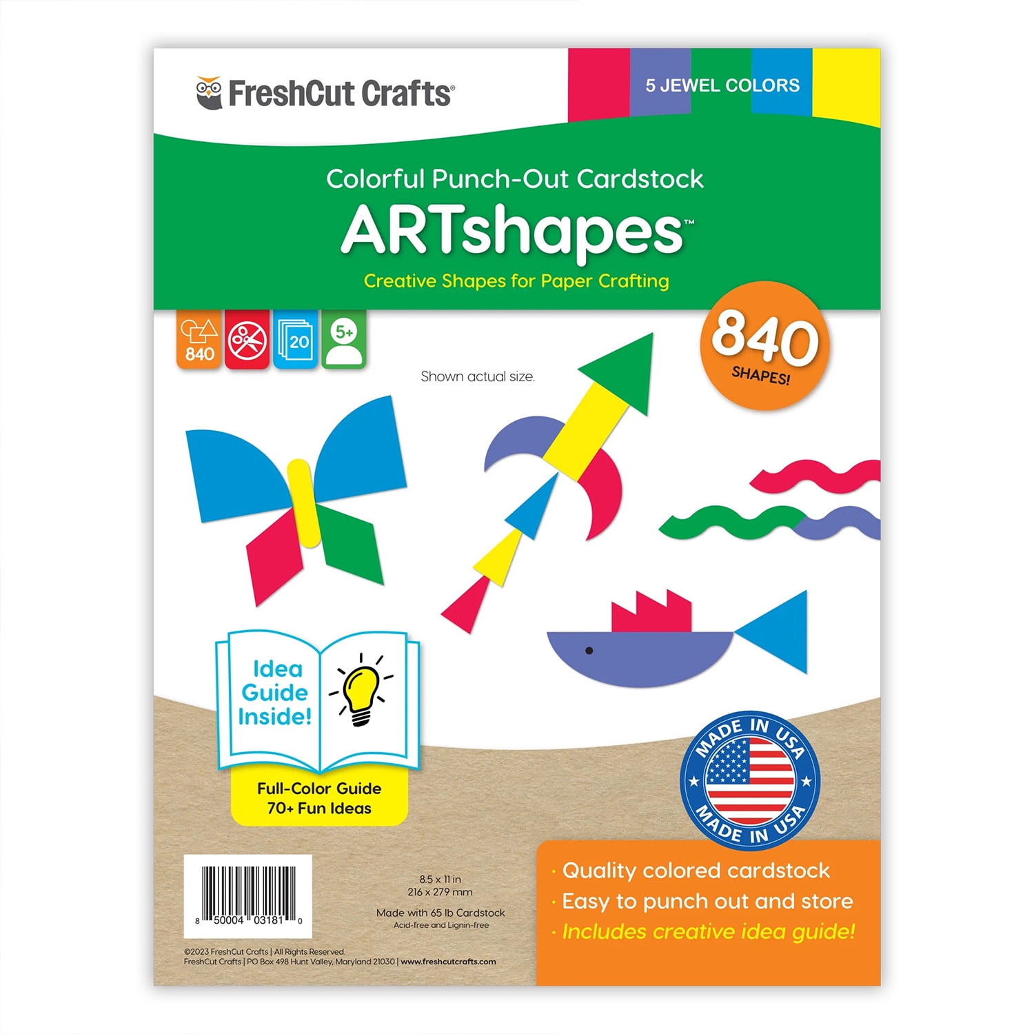 FreshCut Crafts Punch Out Paper Cutouts, ARTshapes Jewel Colors, 840 ...