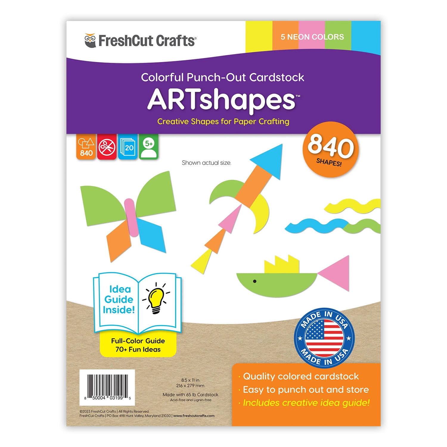 FreshCut Crafts Punch Out Paper Cutouts, ARTshapes Neon Colors, 840 ...