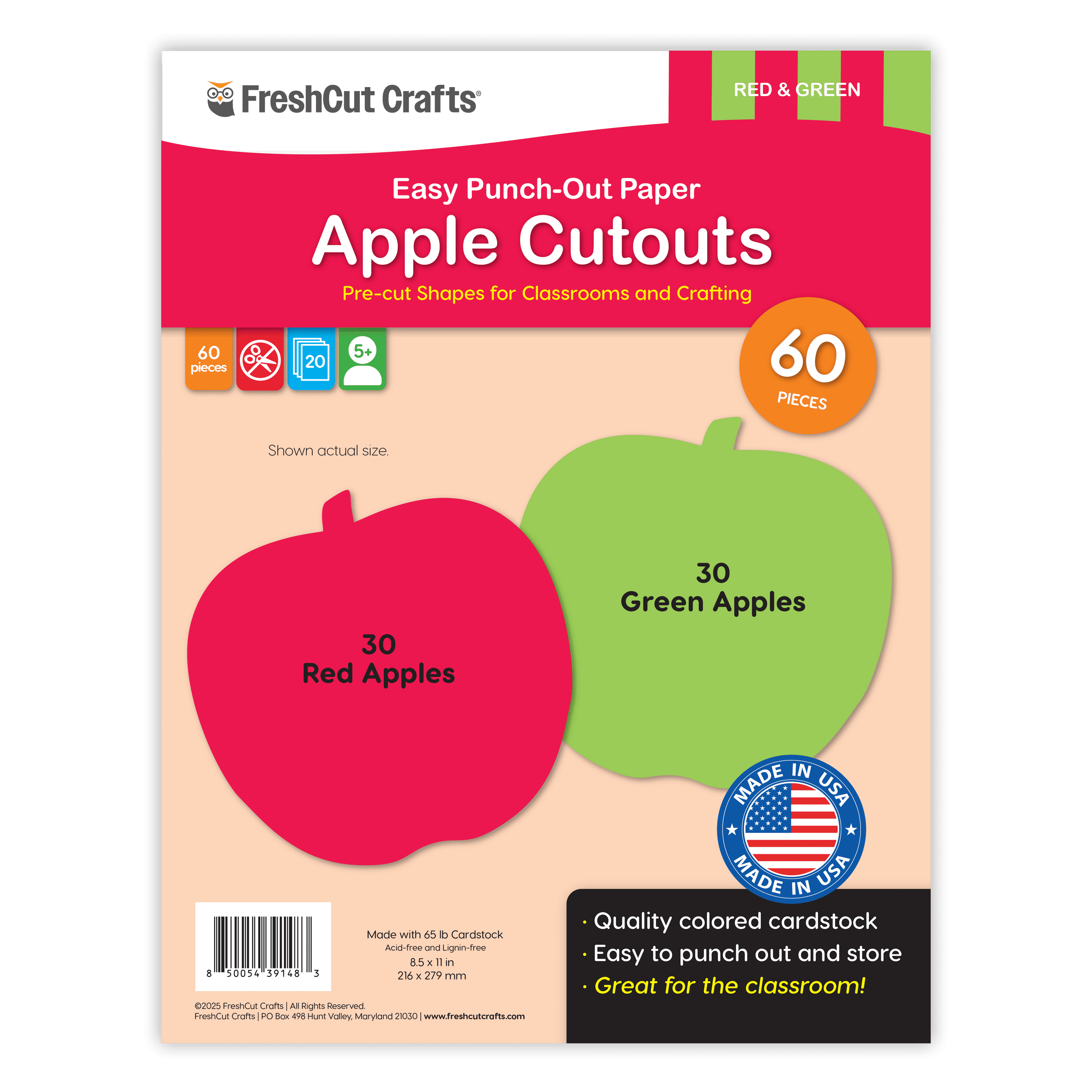 FreshCut Crafts Punch Out Paper Cutouts, Apple Shapes, Red and Green ...