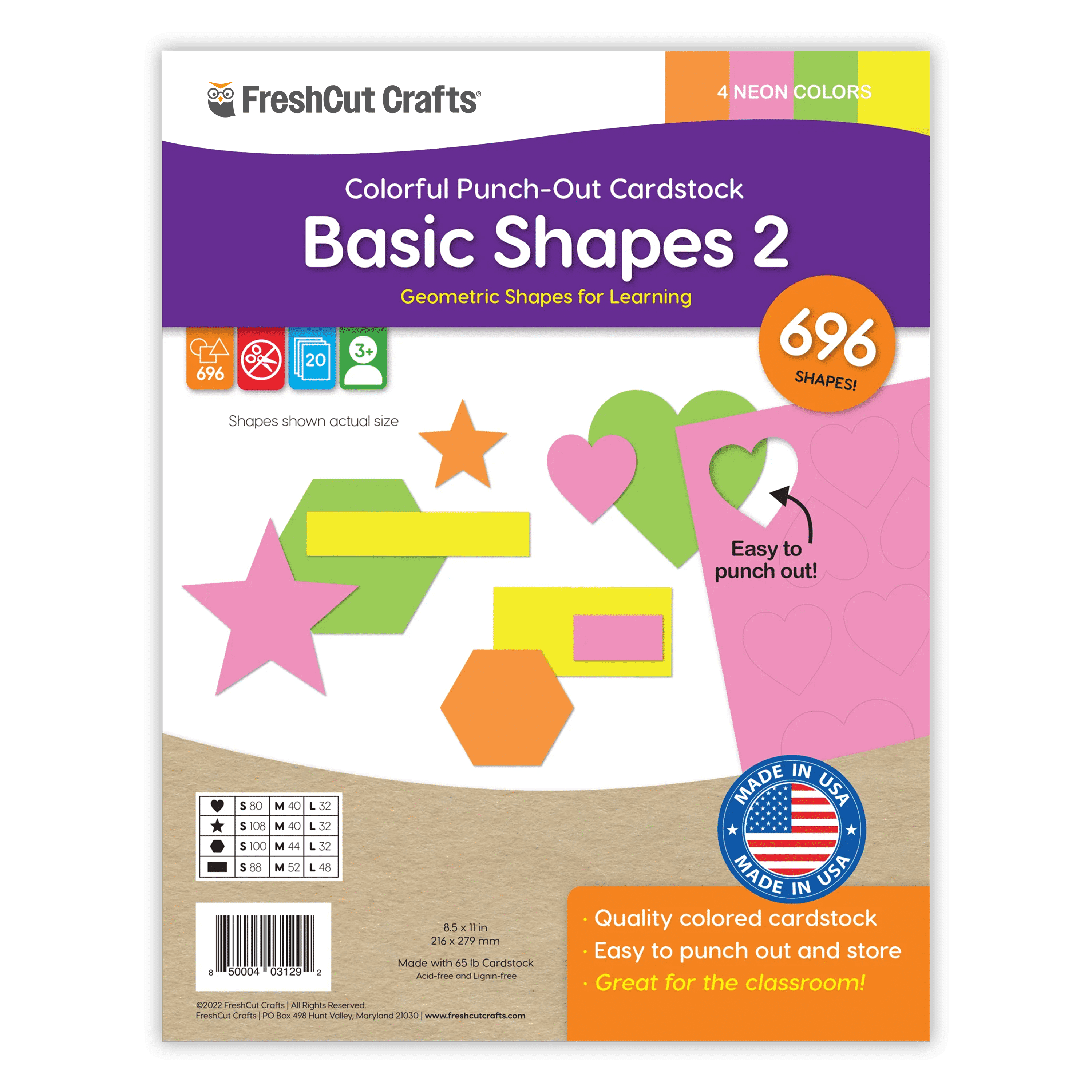 FreshCut Crafts Punch Out Paper Cutouts, Basic Shapes 2 Neon Colors ...