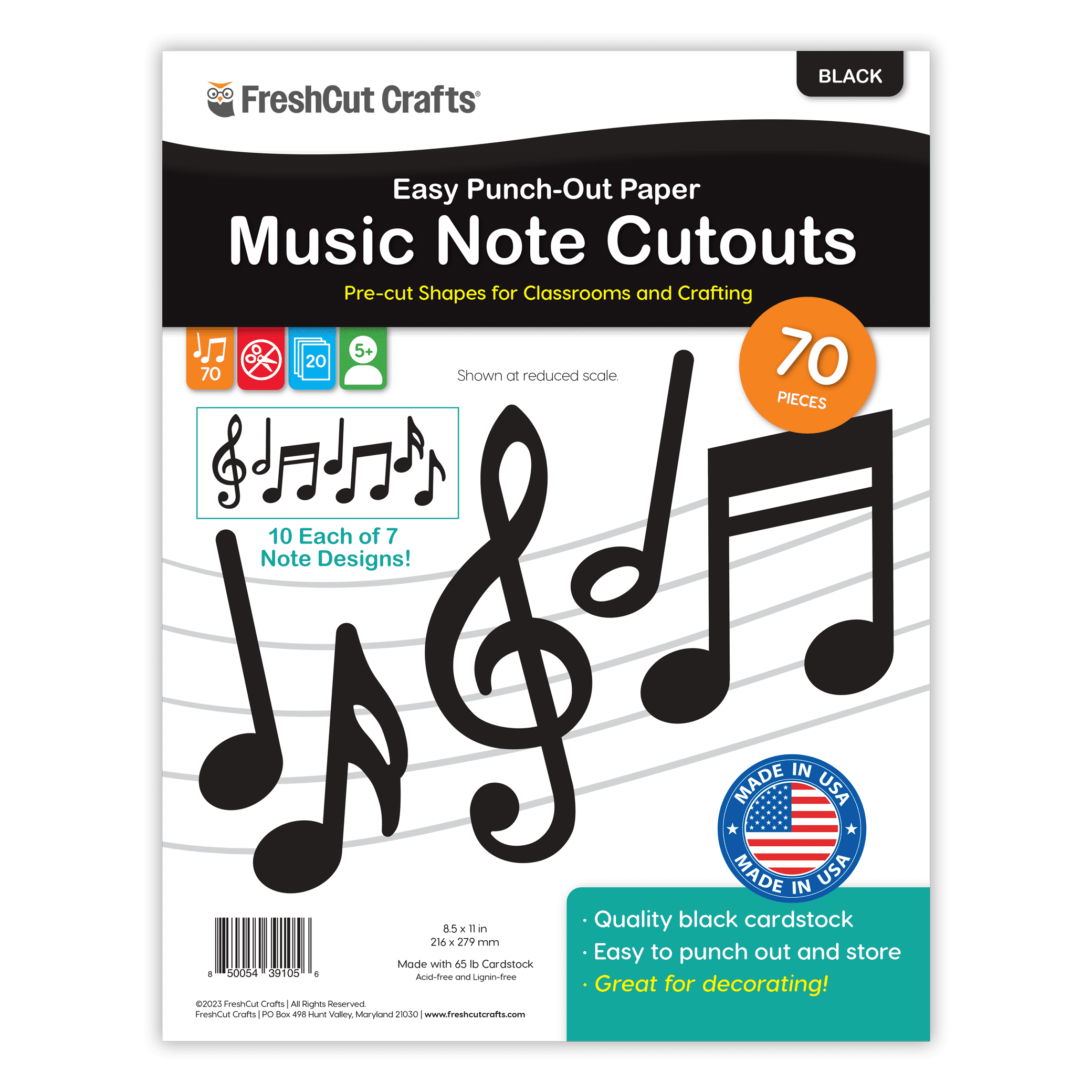 FreshCut Crafts Punch Out Paper Cutouts, Black Music Notes, 70 Pieces ...