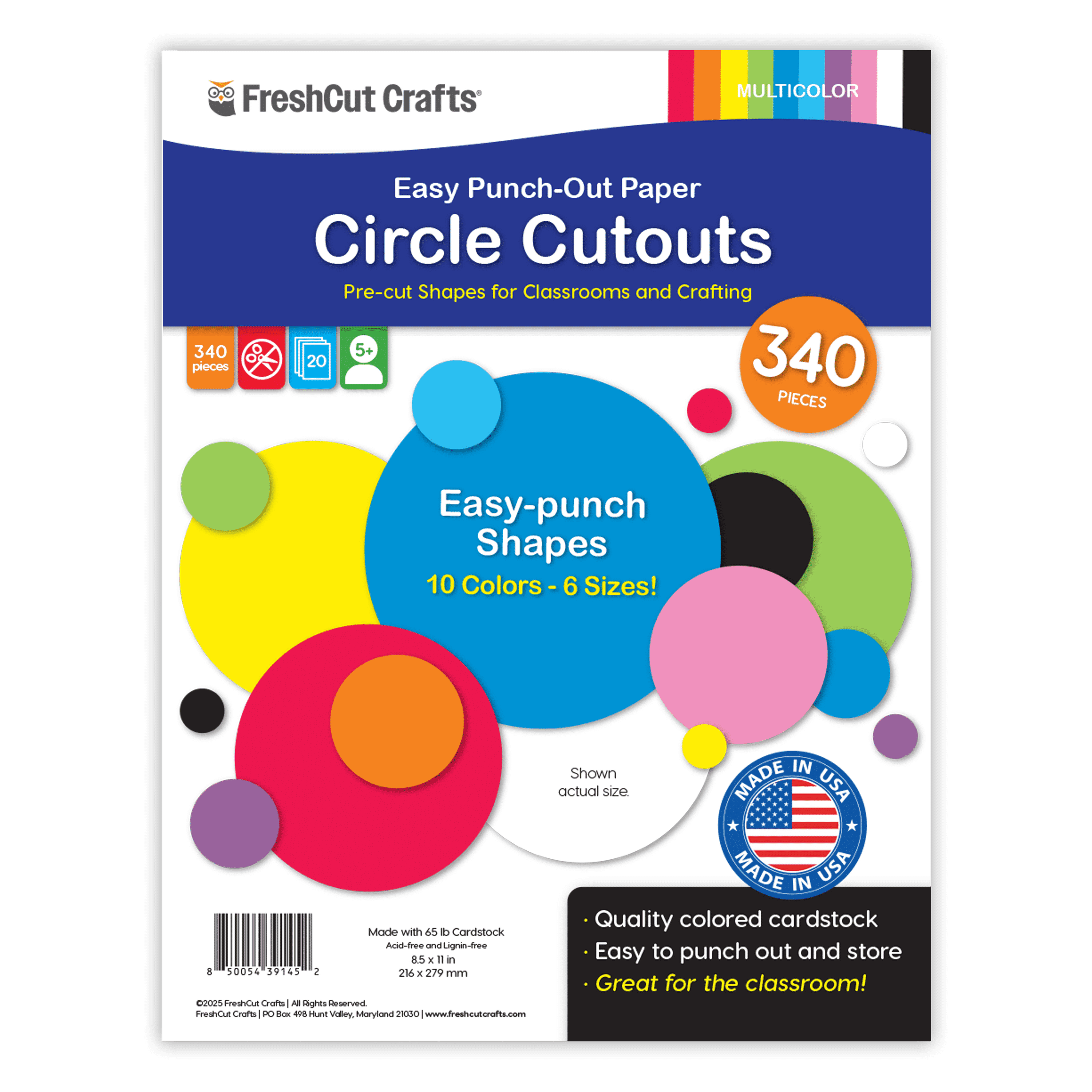 FreshCut Crafts Punch Out Paper Cutouts, Circle Shapes, Multicolor, 340 ...