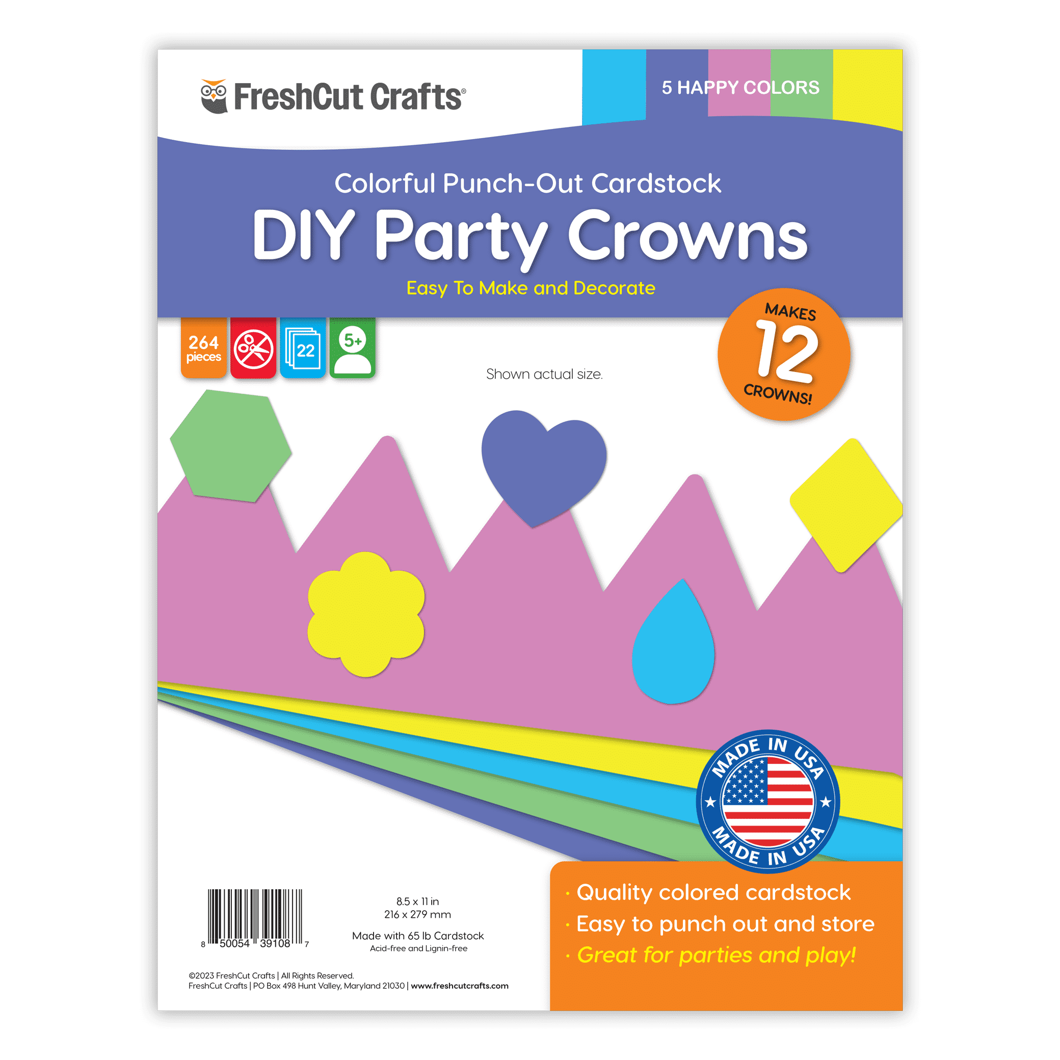 FreshCut Crafts Punch Out Paper Cutouts, DIY Party Crowns Kit, Happy ...