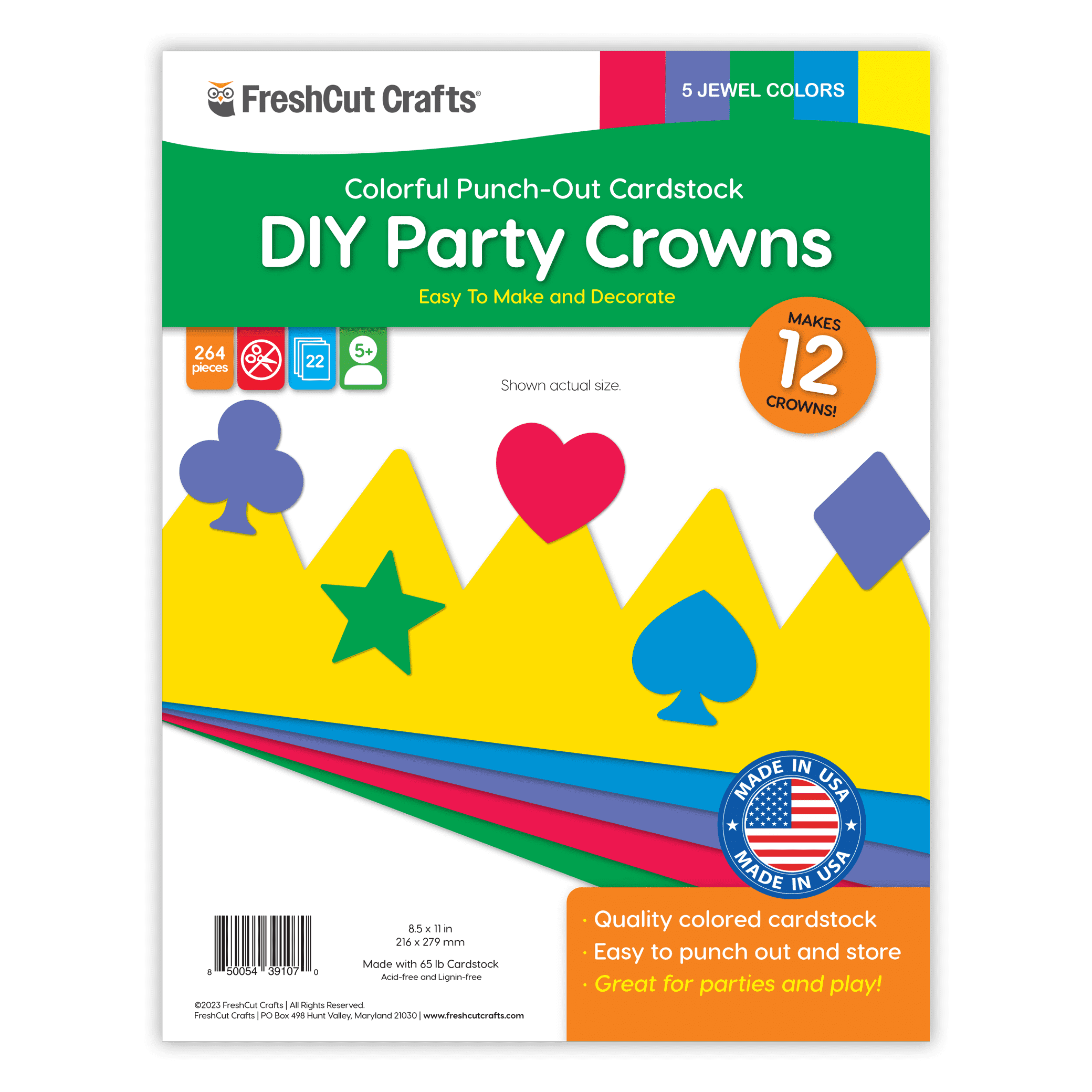 FreshCut Crafts Punch Out Paper Cutouts, DIY Party Crowns Kit, Jewel ...