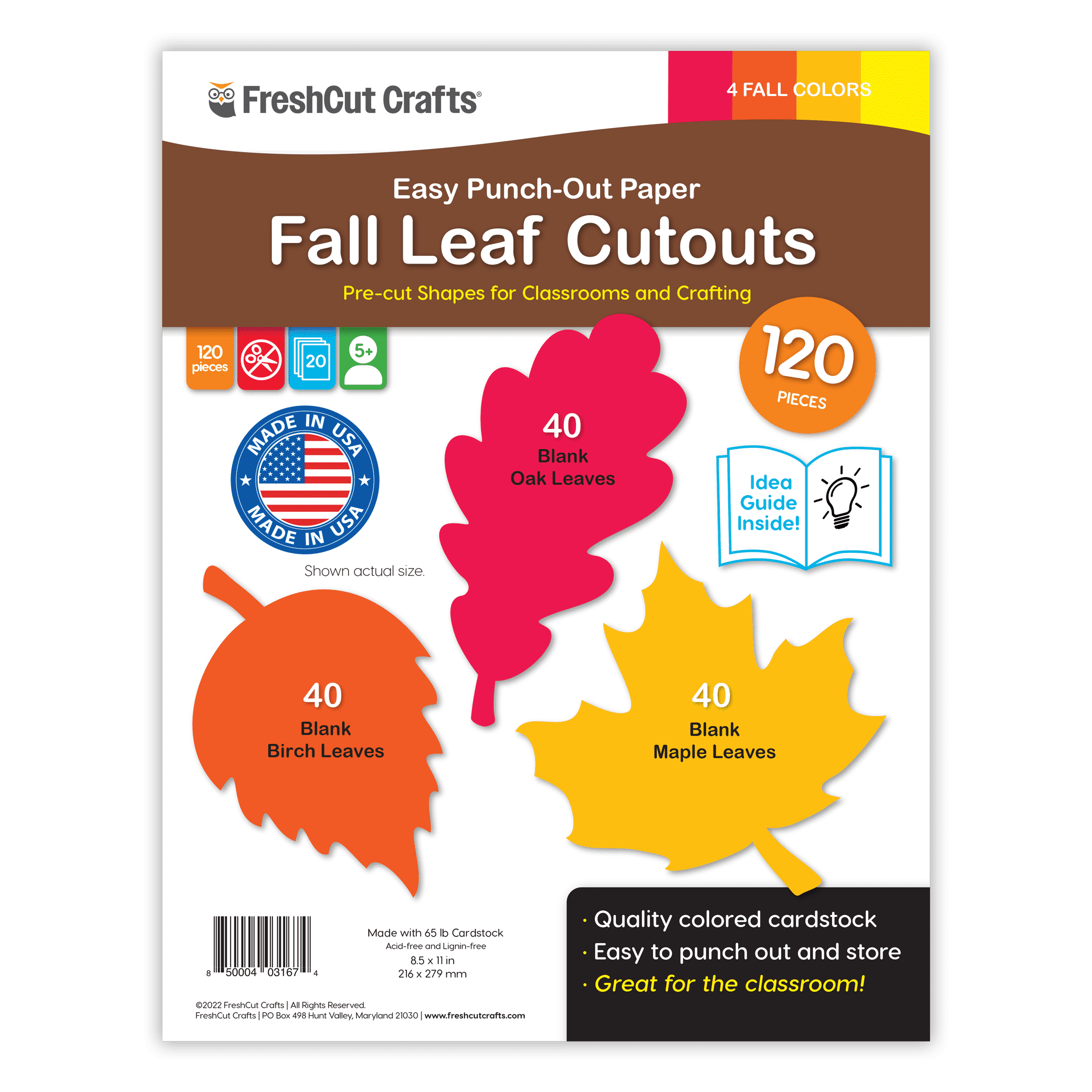 FreshCut Crafts Punch Out Paper Cutouts, Fall Leaf Shapes, 120 Pieces ...