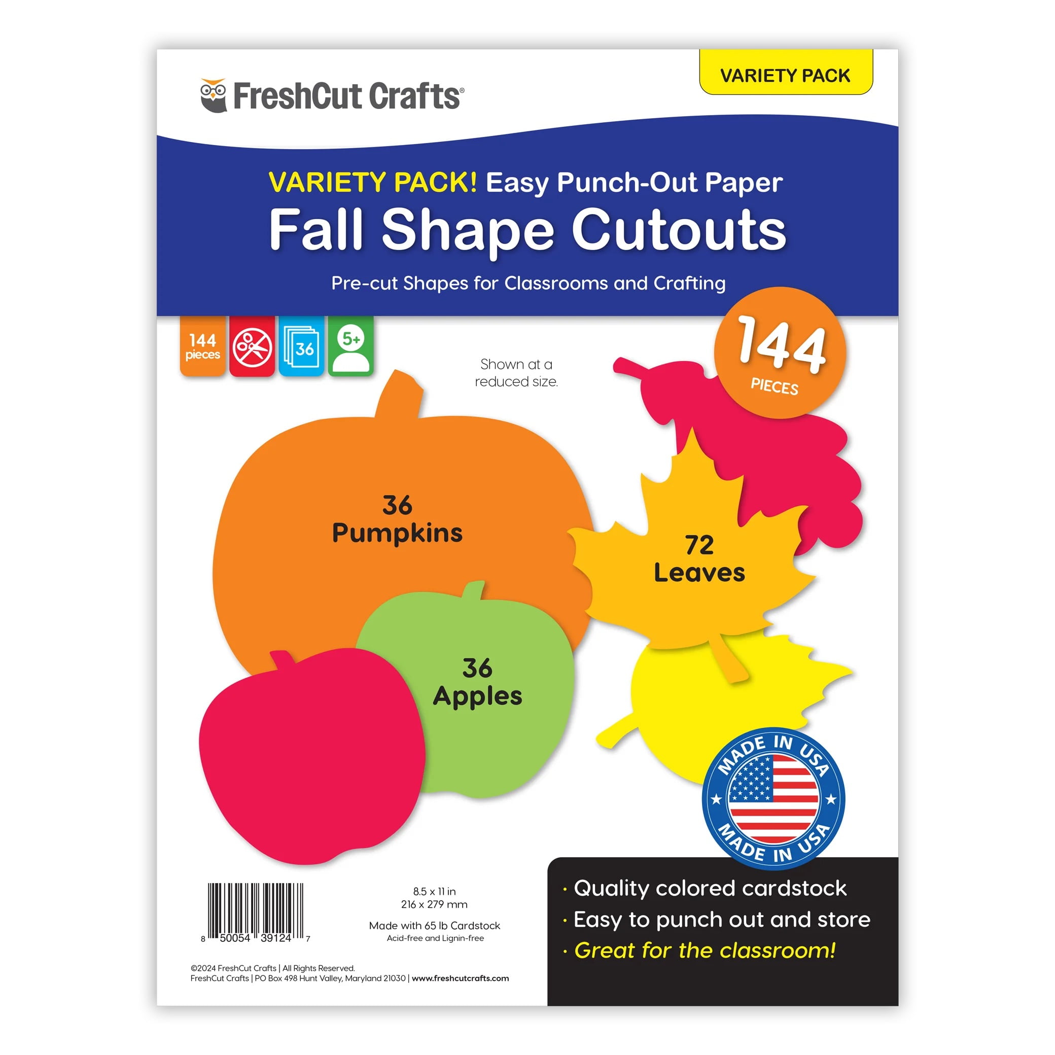 FreshCut Crafts Punch Out Paper Cutouts, Fall Shapes, Leaves, Pumpkins ...